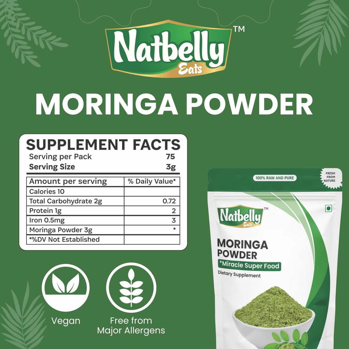 resealable bag of moringa leaf powder