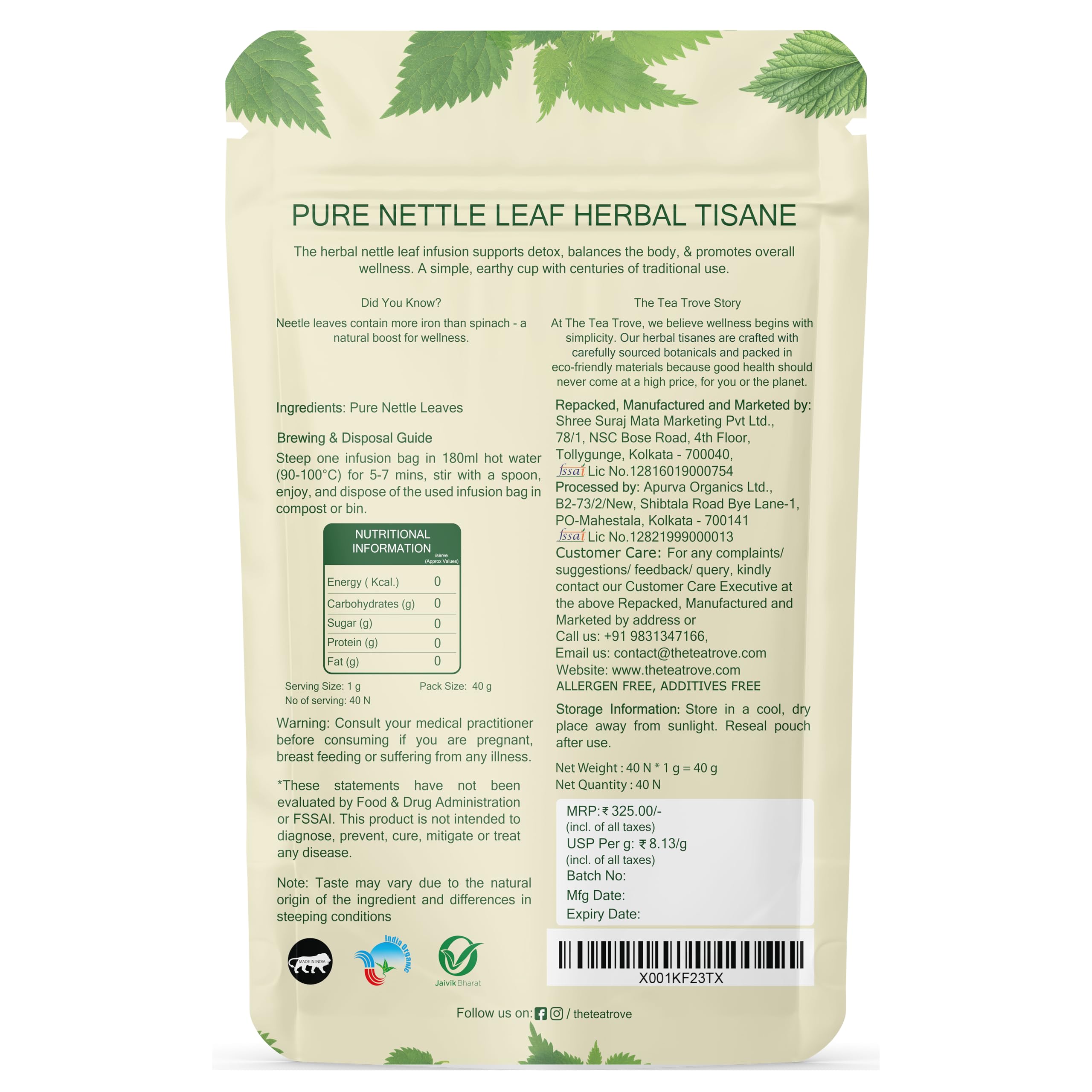 resealable pouch for nettle tea freshness