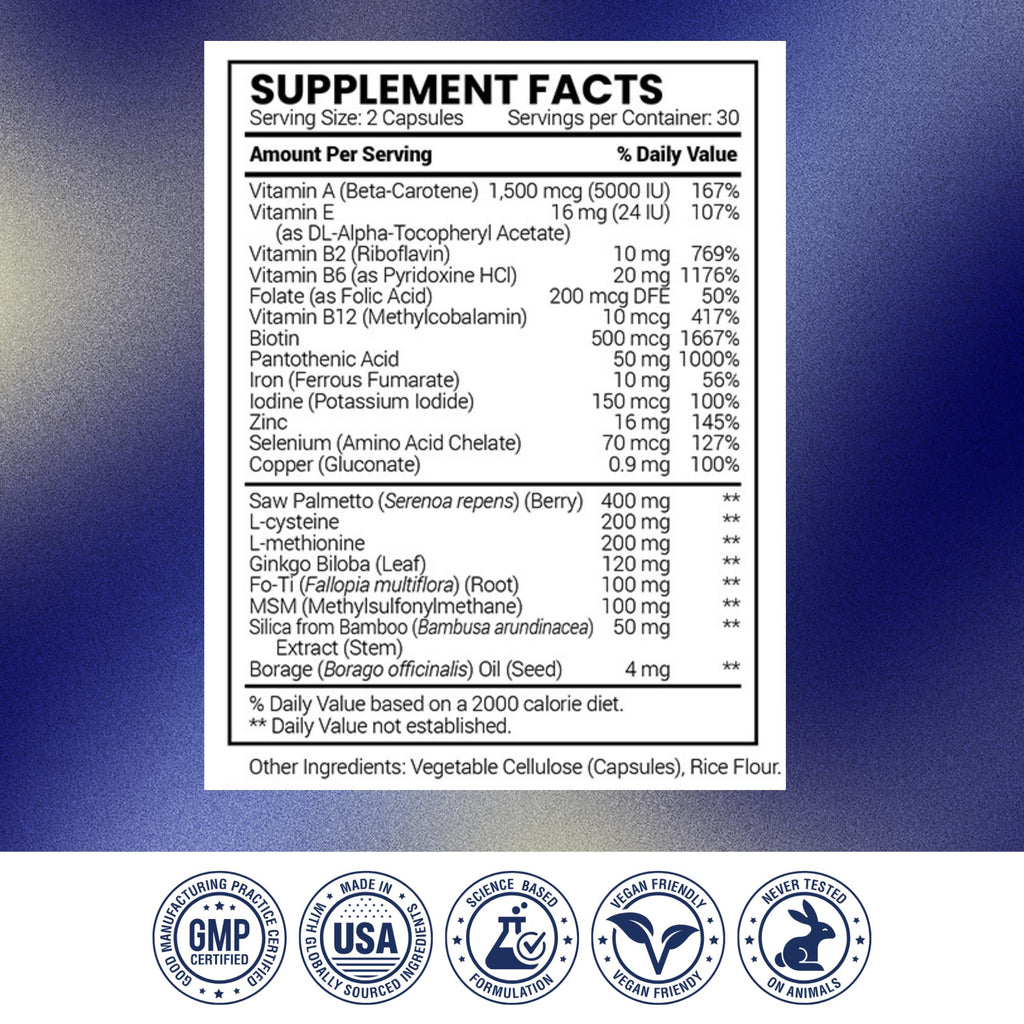 Research Verified Hair Growth Support - Blended Vitamin & Mineral Supplements with Biotin, DHT Blockers & Vitamins - 1 Month Supply - 15