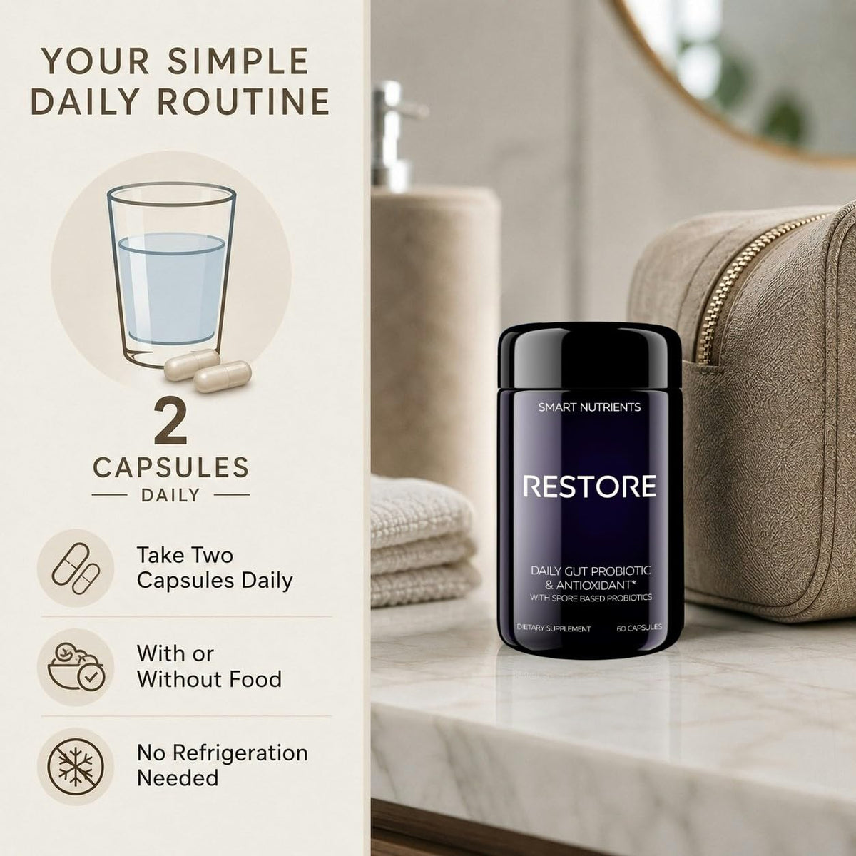 RESTORE capsules promote balanced gut flora