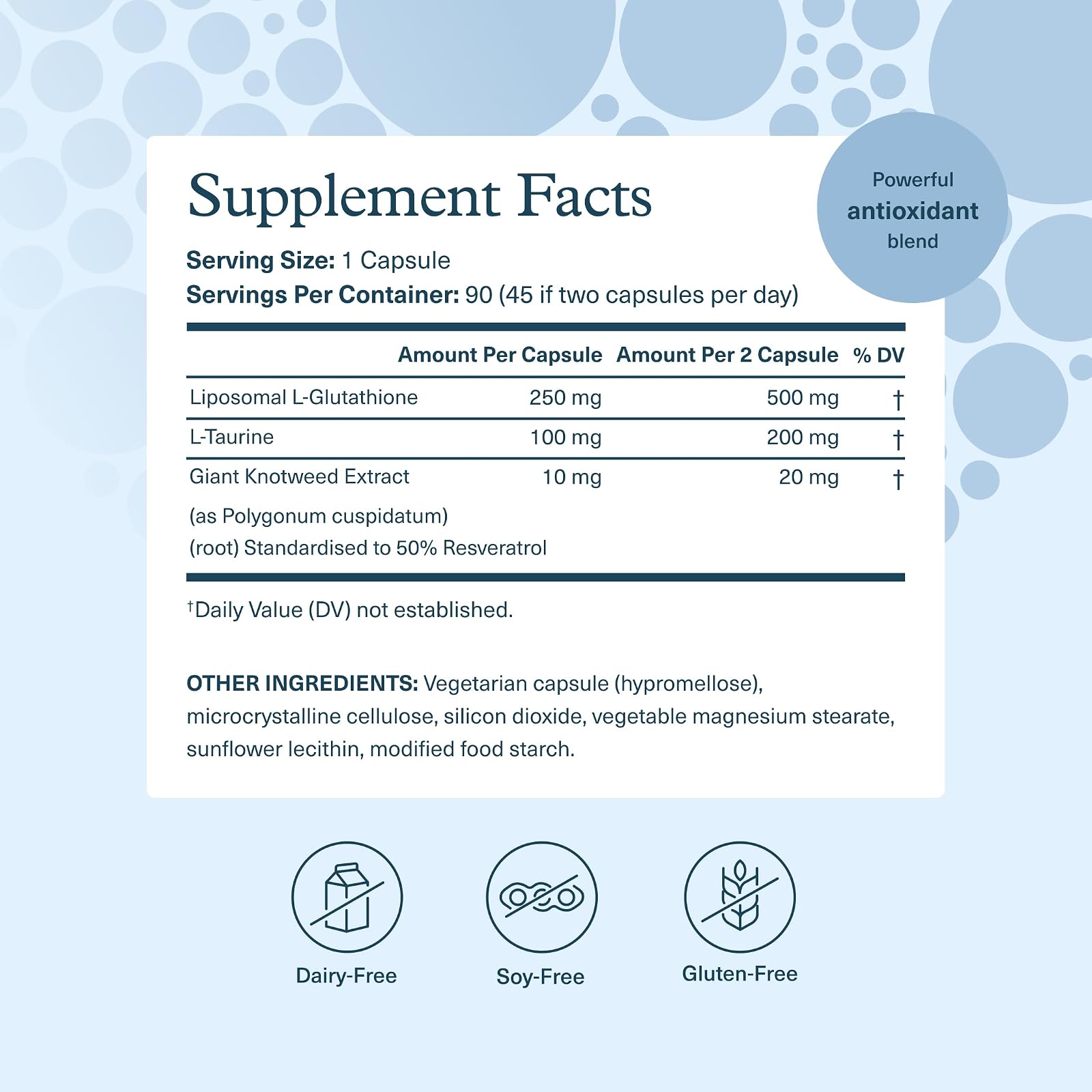 Resveratrol antioxidant supplement capsules
