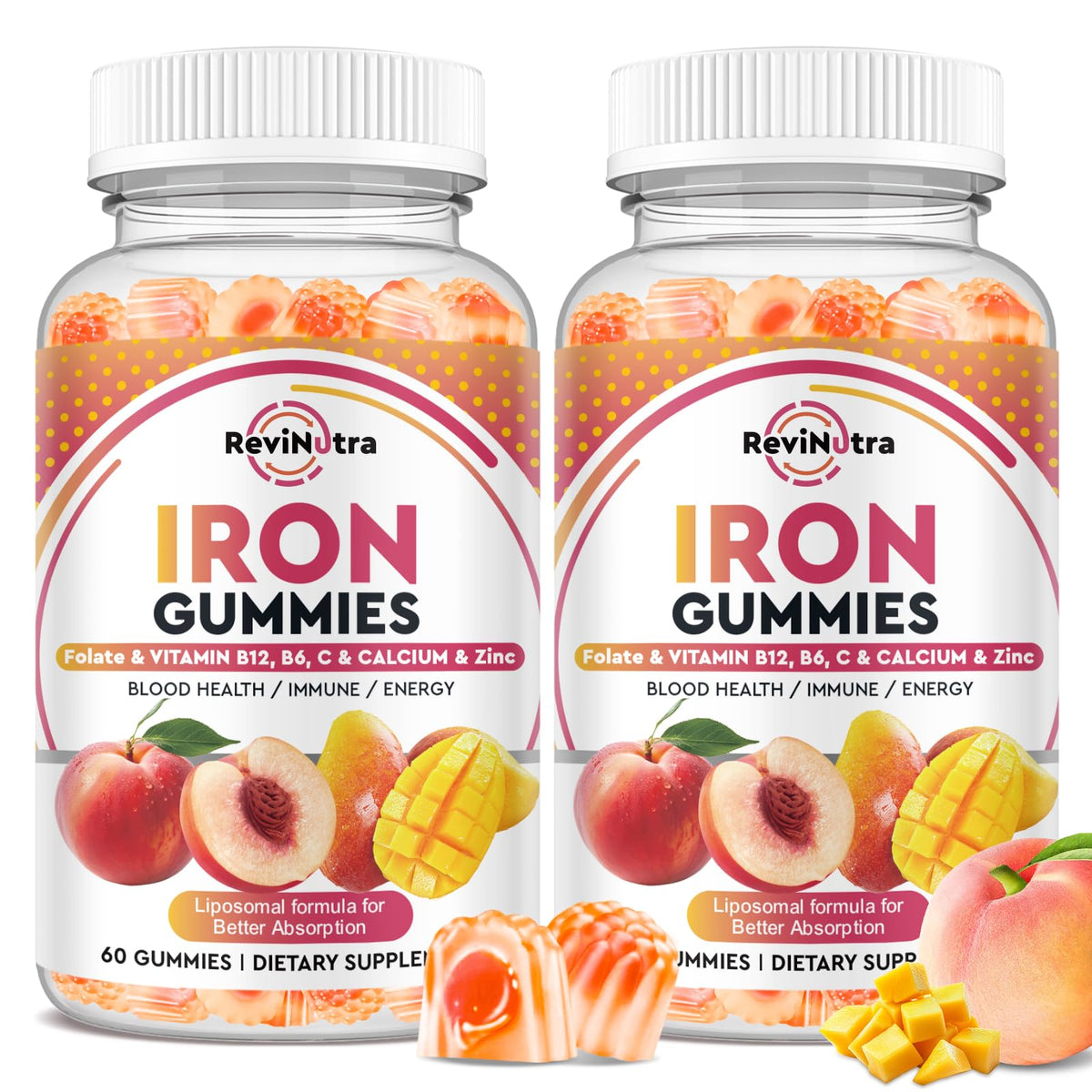 ReviNutra iron supplement gummies peach mango