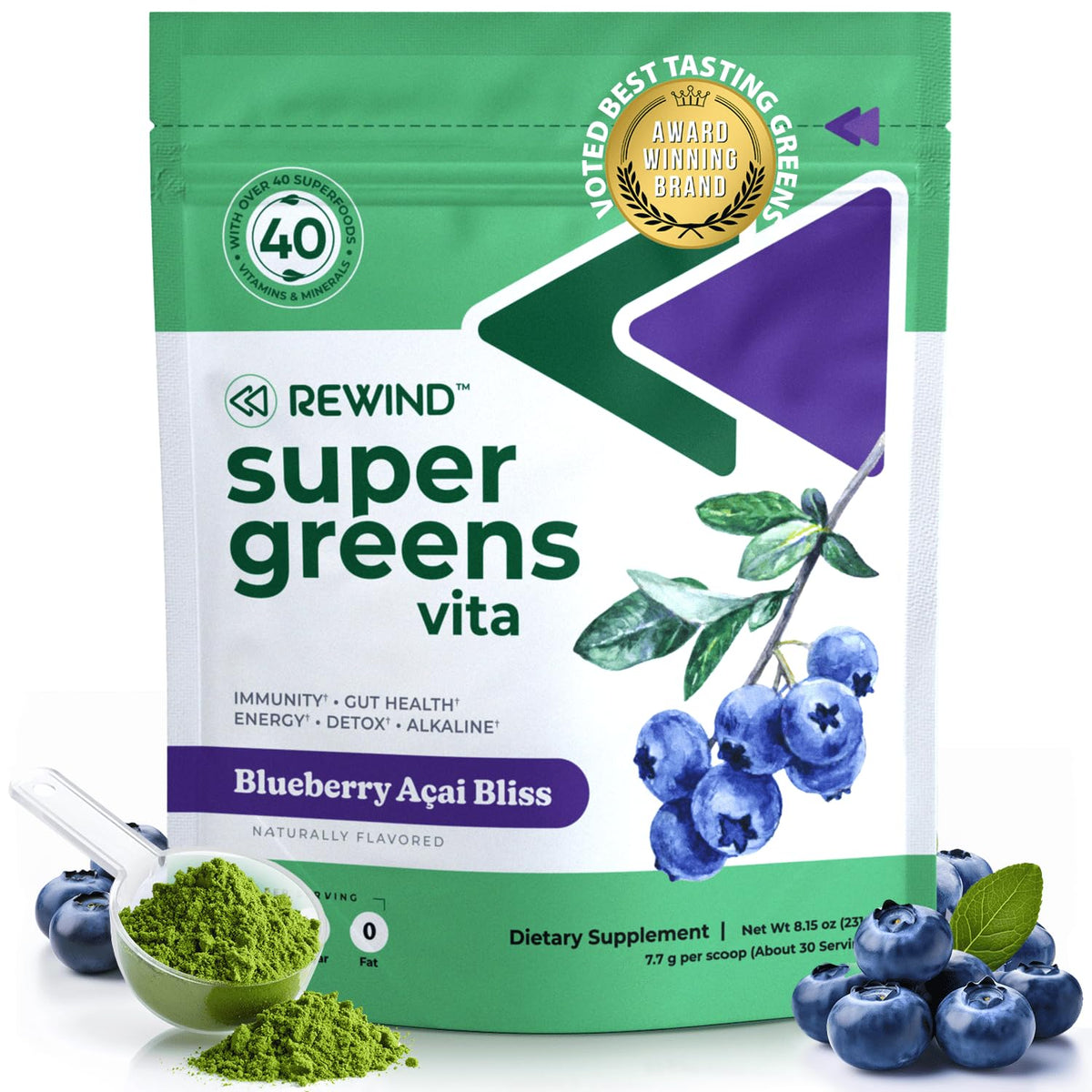 Rewind Super Greens multivitamins for energy