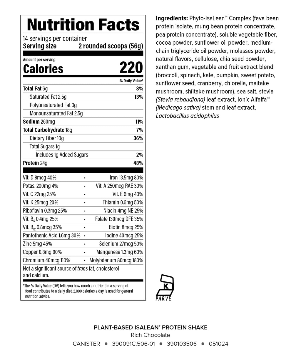 Rich chocolate plant based protein powder