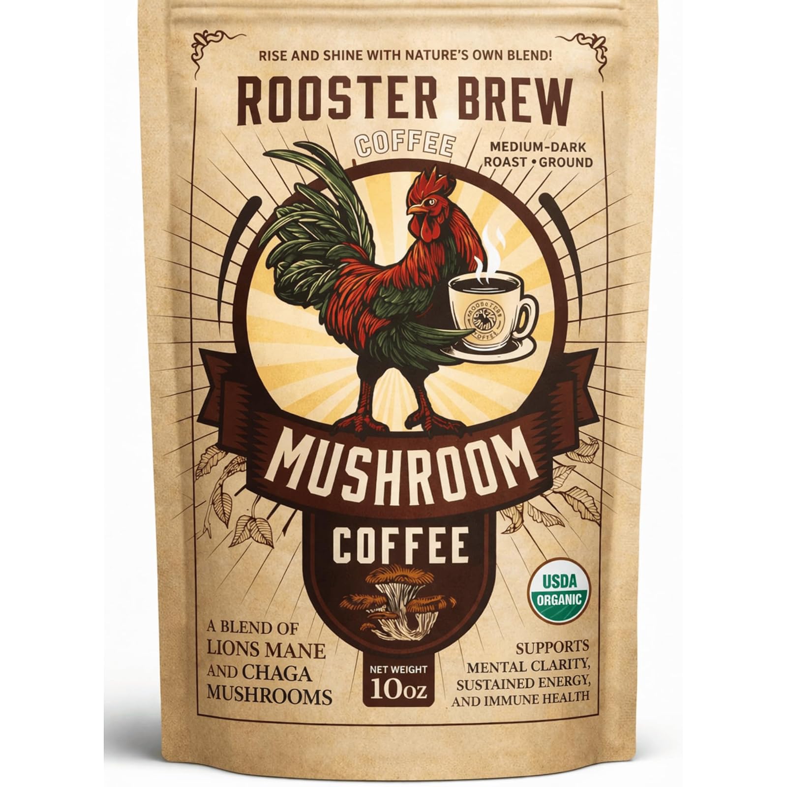 Rooster Brew coffee with Lion's Mane