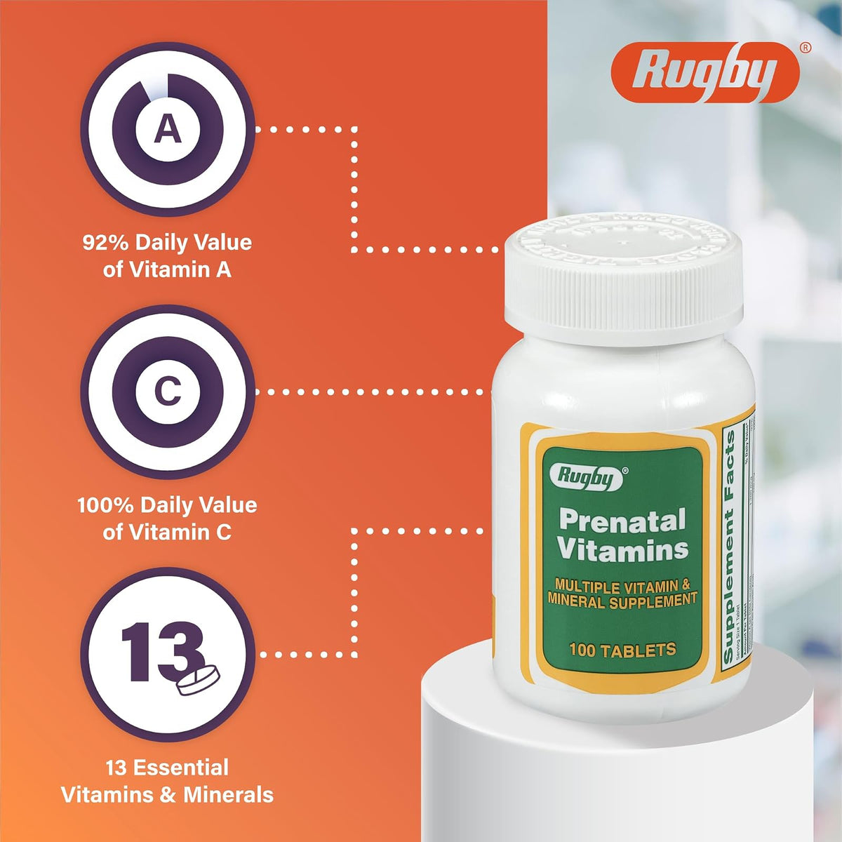 Rugby prenatal vitamins with iron and folic acid