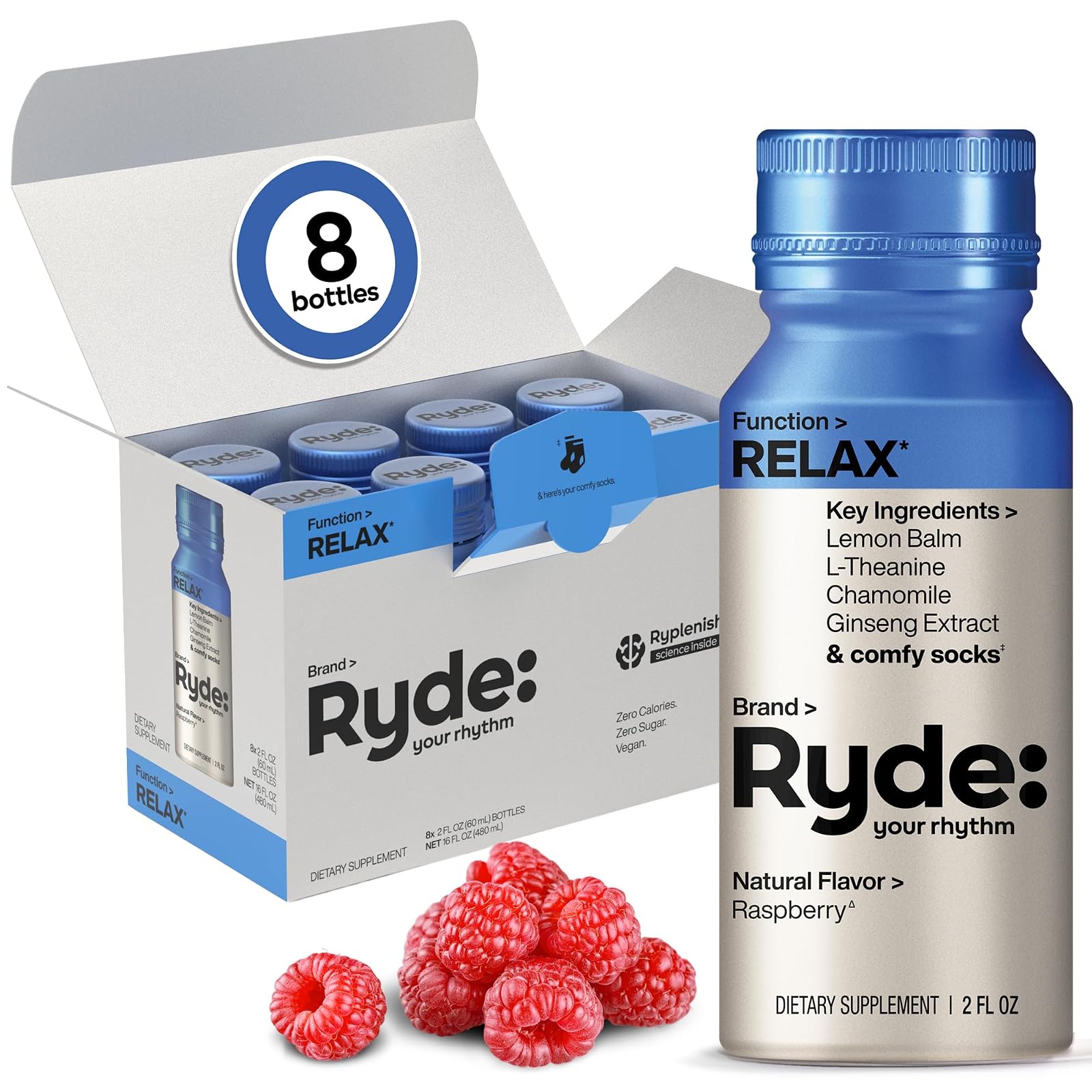 RYDE Relax Shot raspberry multivitamins
