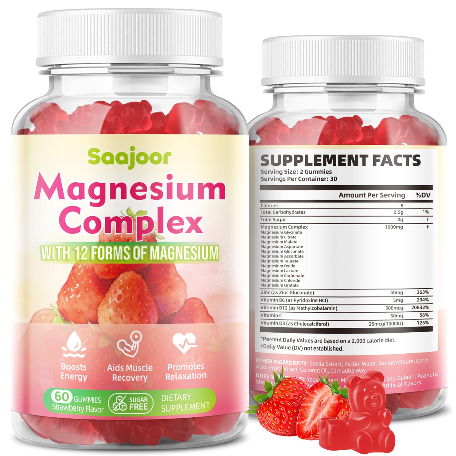 Saajoor magnesium complex gummies strawberry