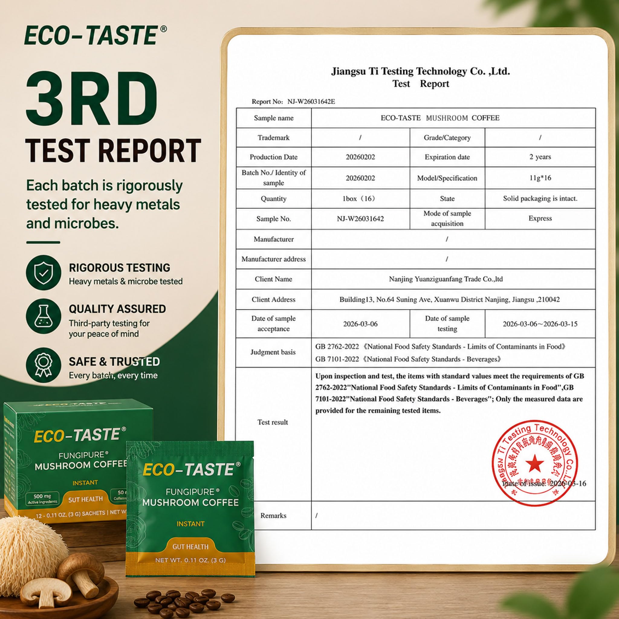 Sachets of mushroom coffee for convenience