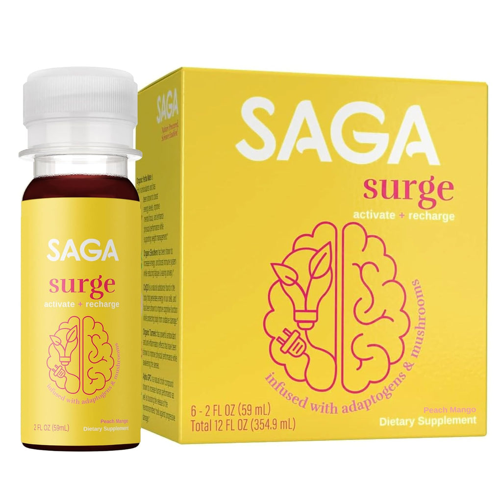 SAGA Surge energy shots peach mango