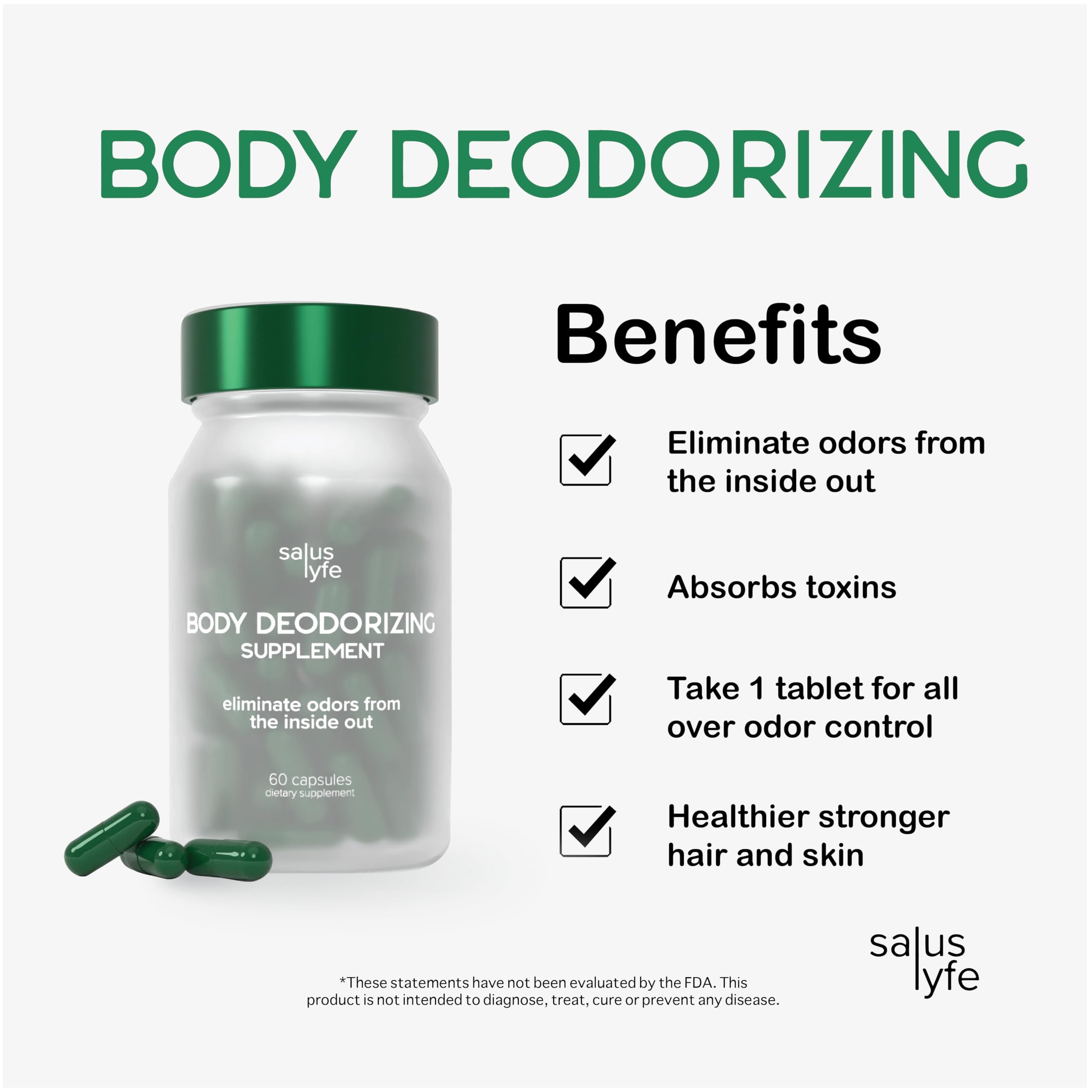 Salus Lyfe Chlorophyll Body Deodorizing Supplement | All-Natural Capsules for Men & Women | 60 Count for Underarms & Private Areas - 5