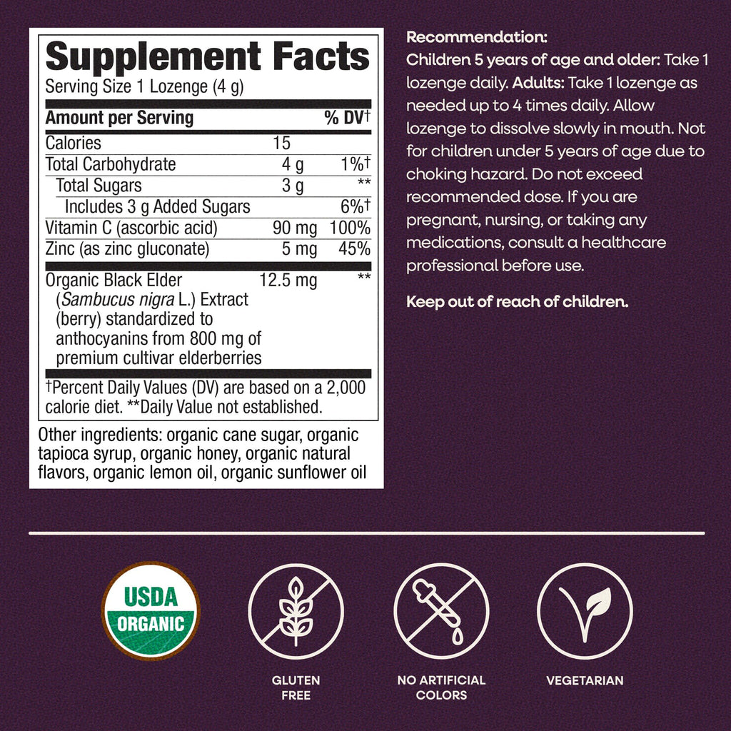 Sambucus elderberry lozenges for sore throat