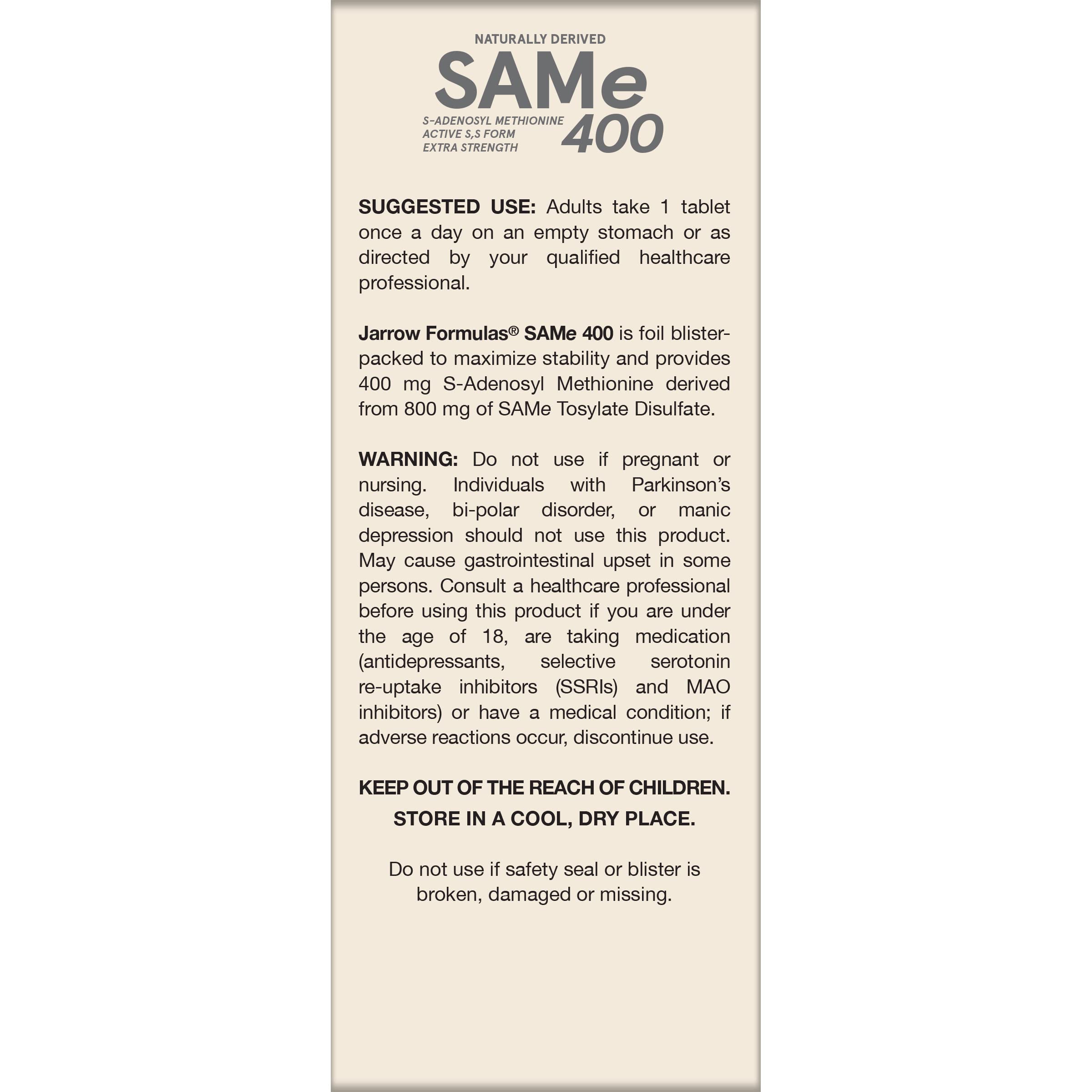 SAMe supplement for improved well-being