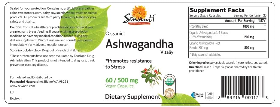 Sewanti organic ashwagandha for holistic health