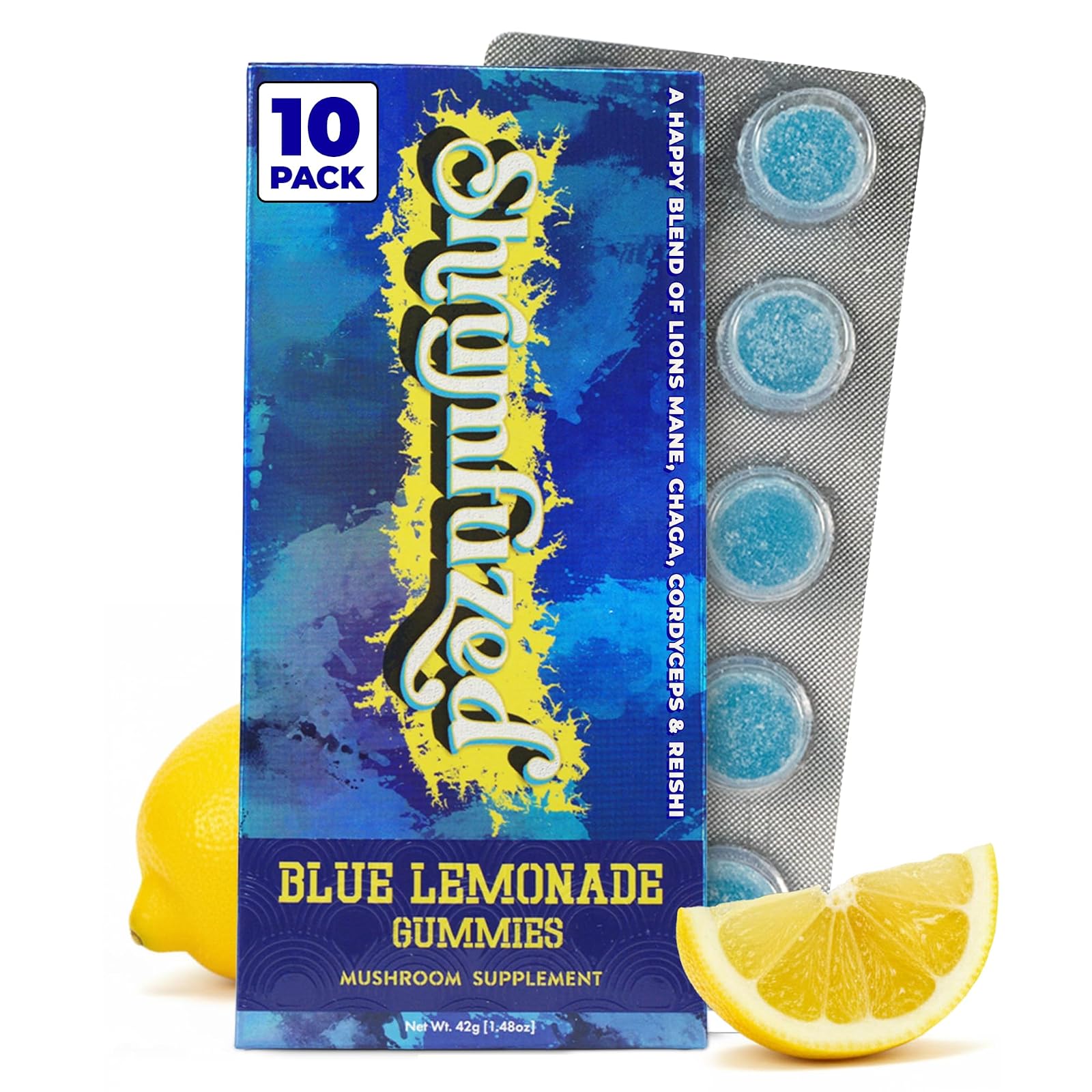 Shrumfuzed mushroom gummies blue lemonade
