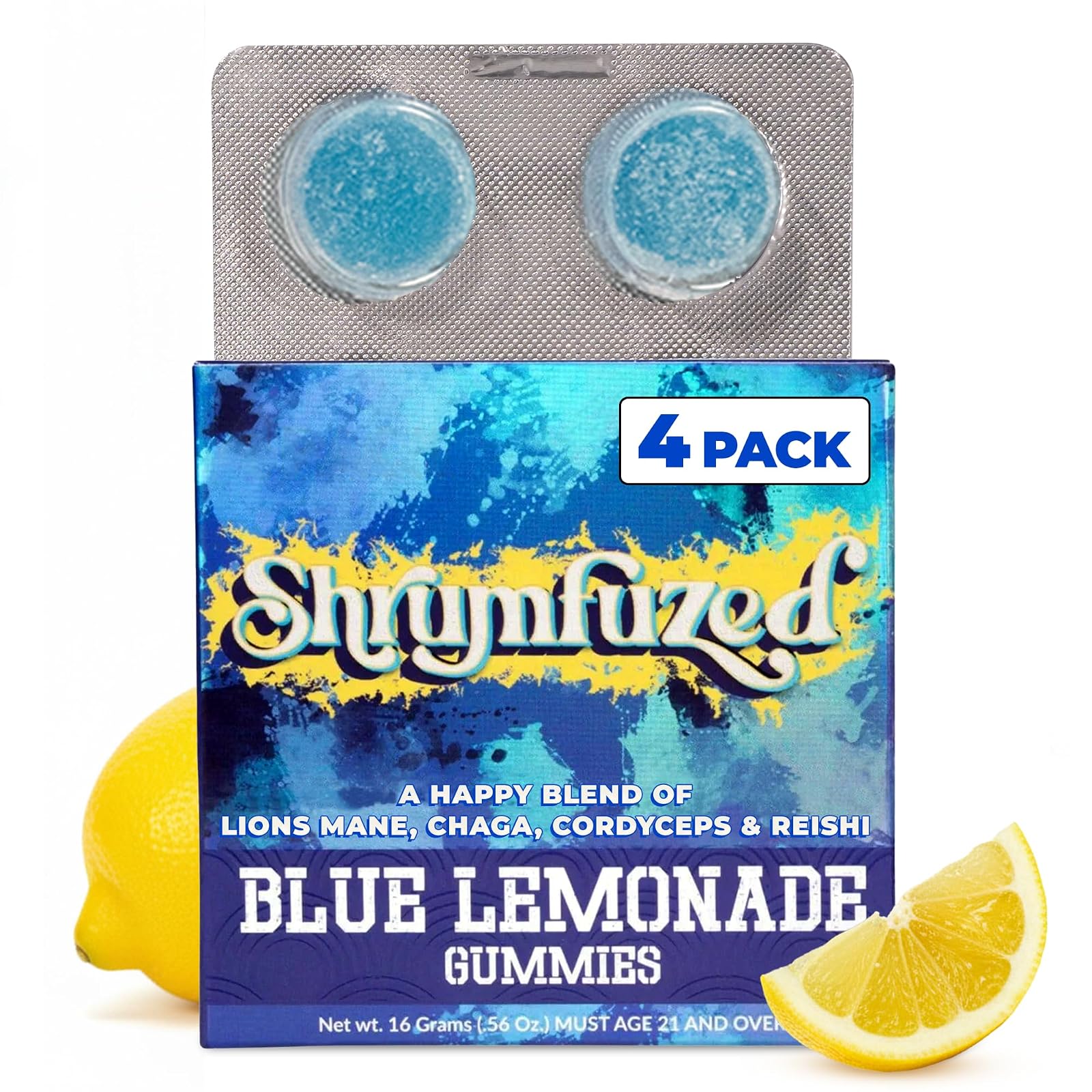 Shrumfuzed mushroom gummies blue lemonade