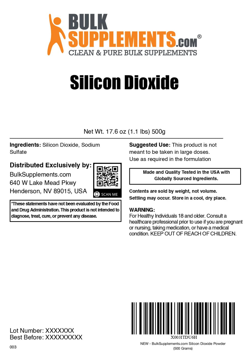 Silicon powder for improved supplement texture