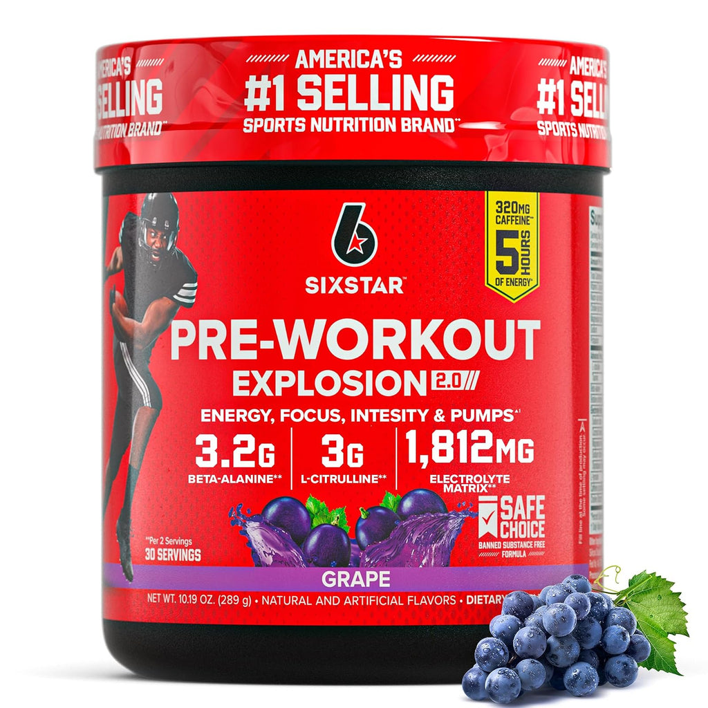Six Star pre-workout grape flavour