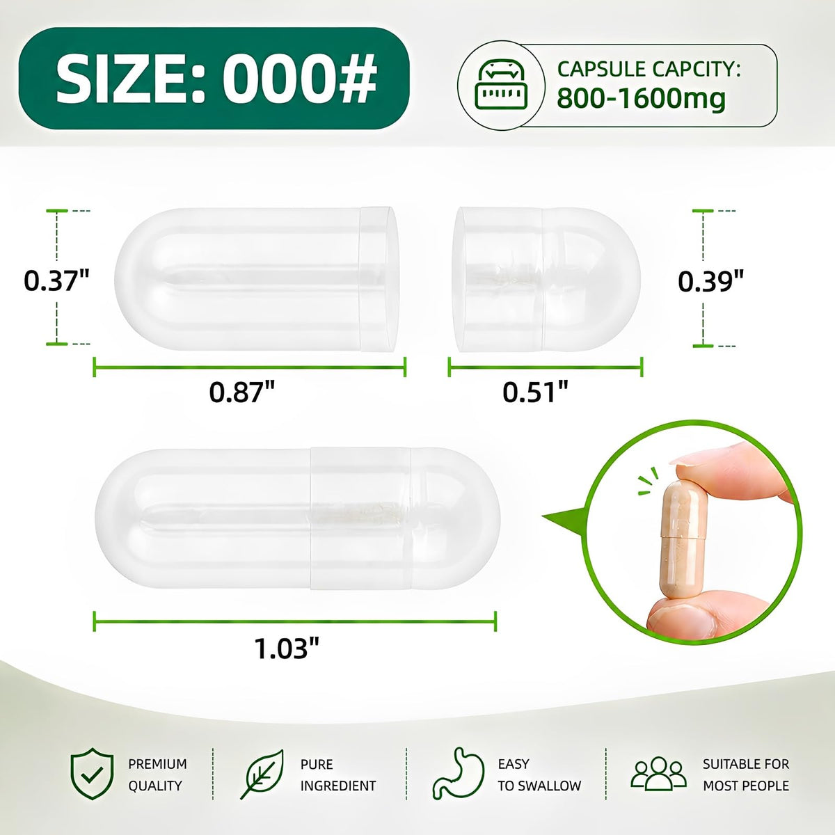 size 000 empty capsules for supplements