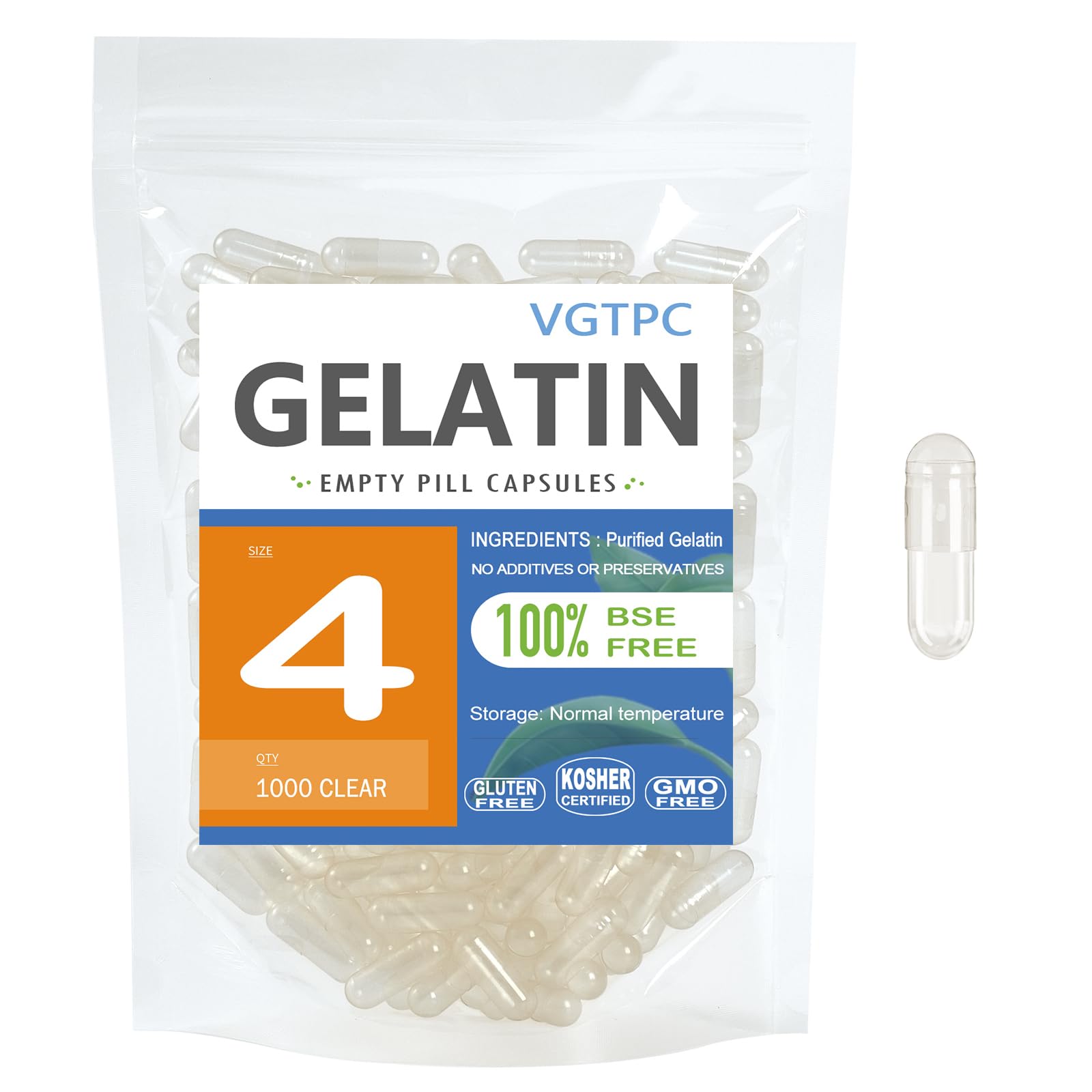 size 4 clear gelatin capsules