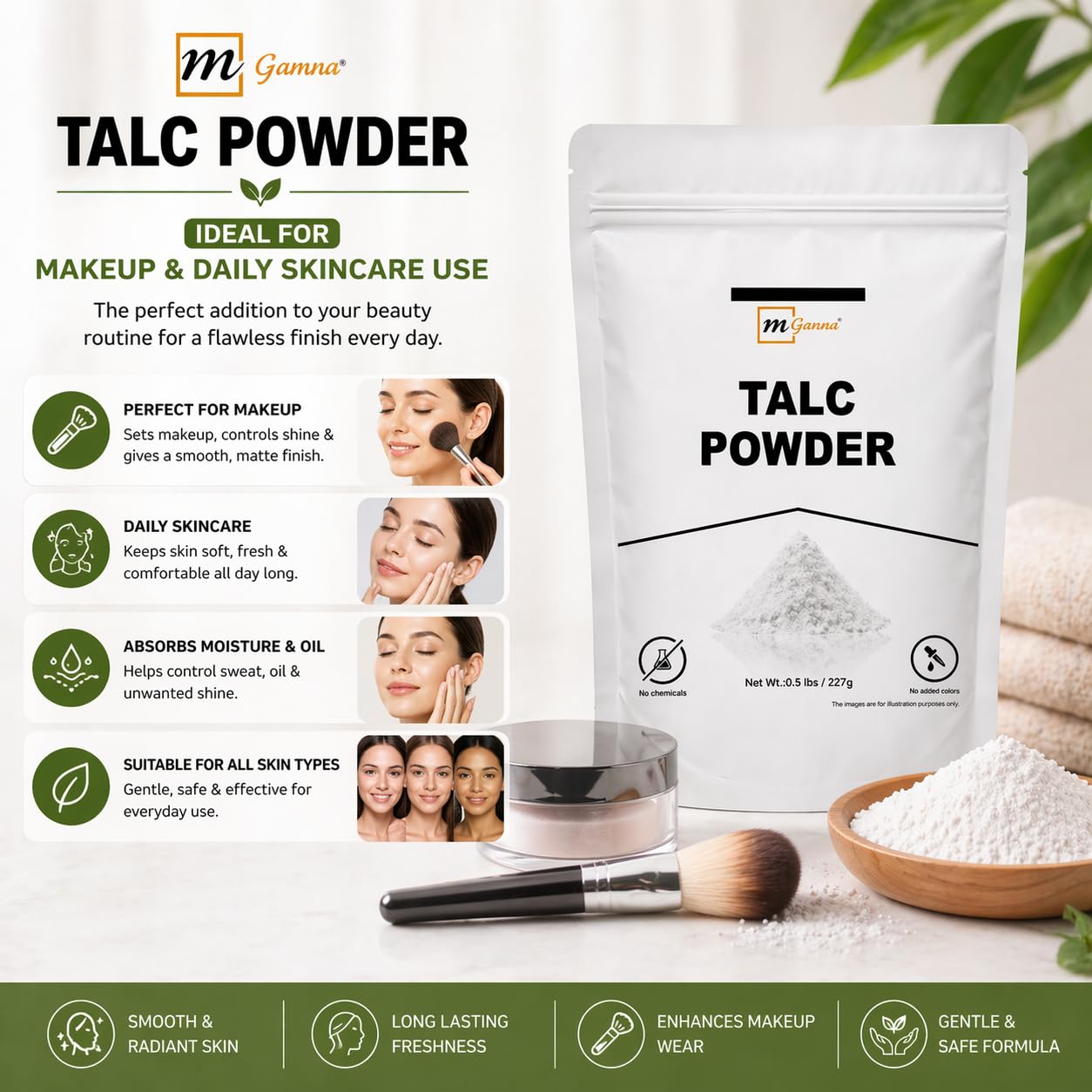 smooth application with natural talc