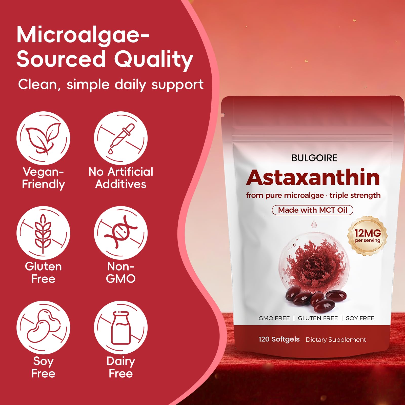 Softgels with astaxanthin for overall wellness