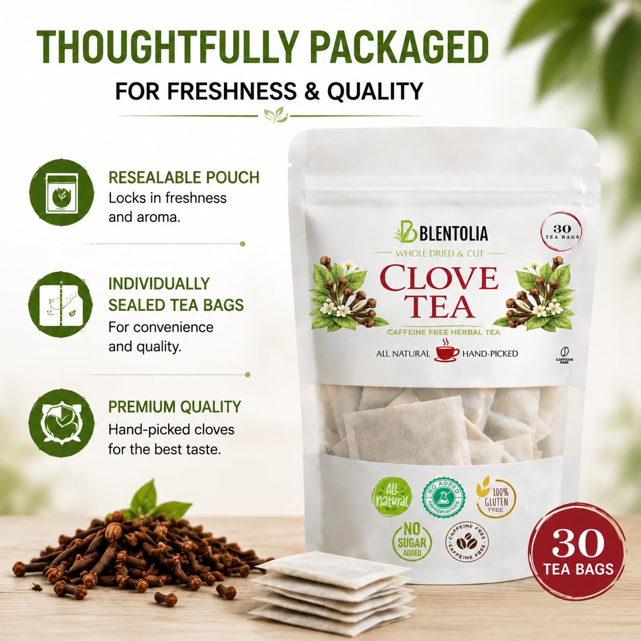 soothing herbal tea bags with clove