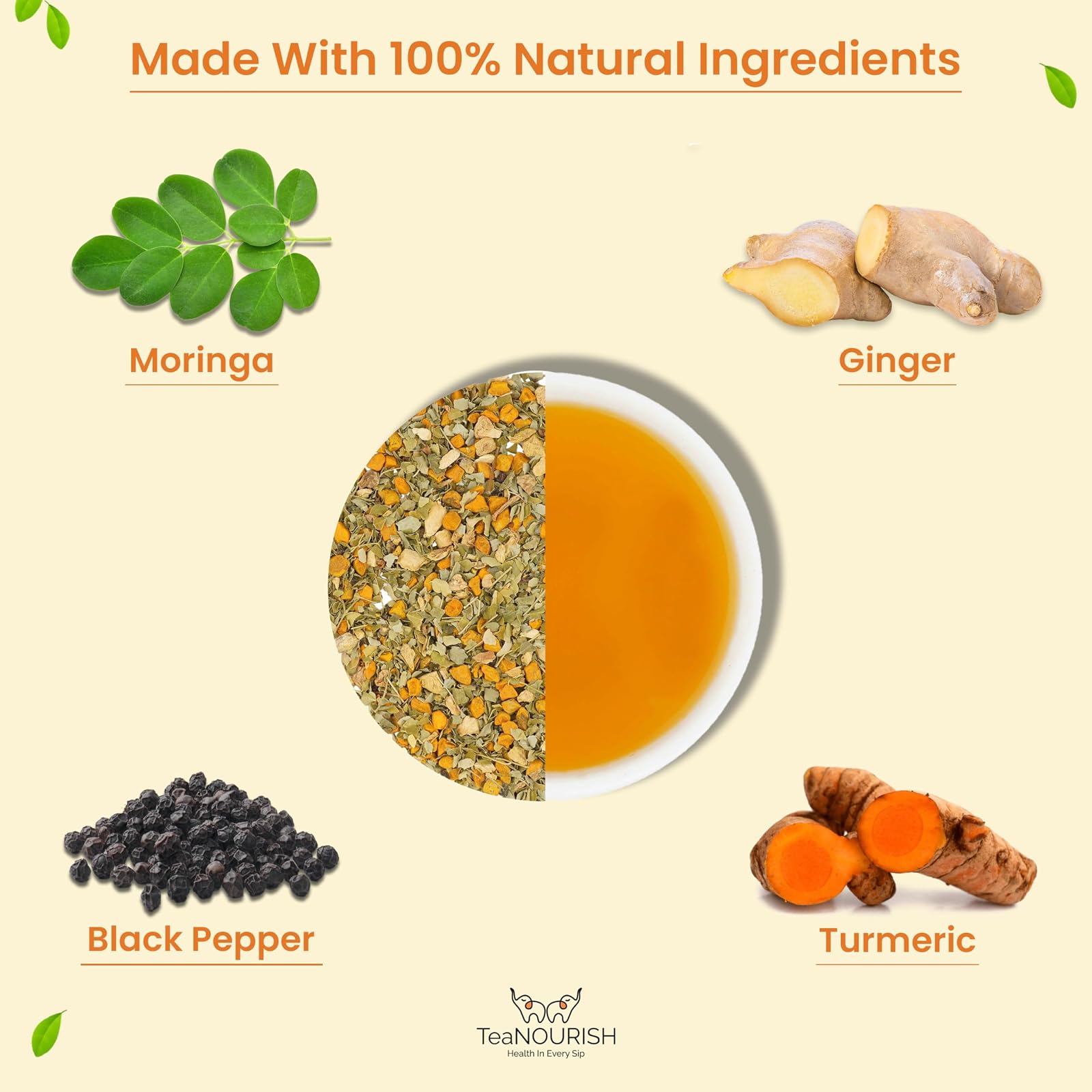 soothing herbal tea with turmeric and moringa