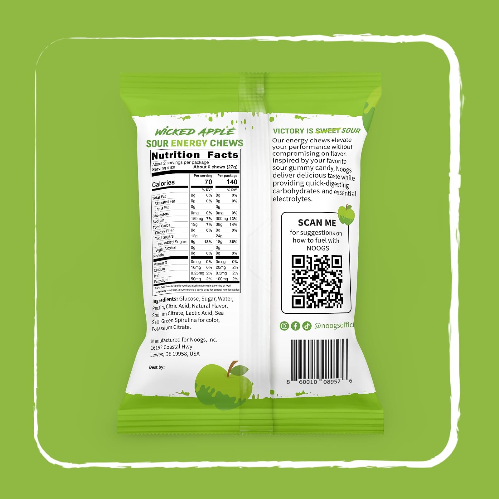 Sour apple chews for refreshing energy