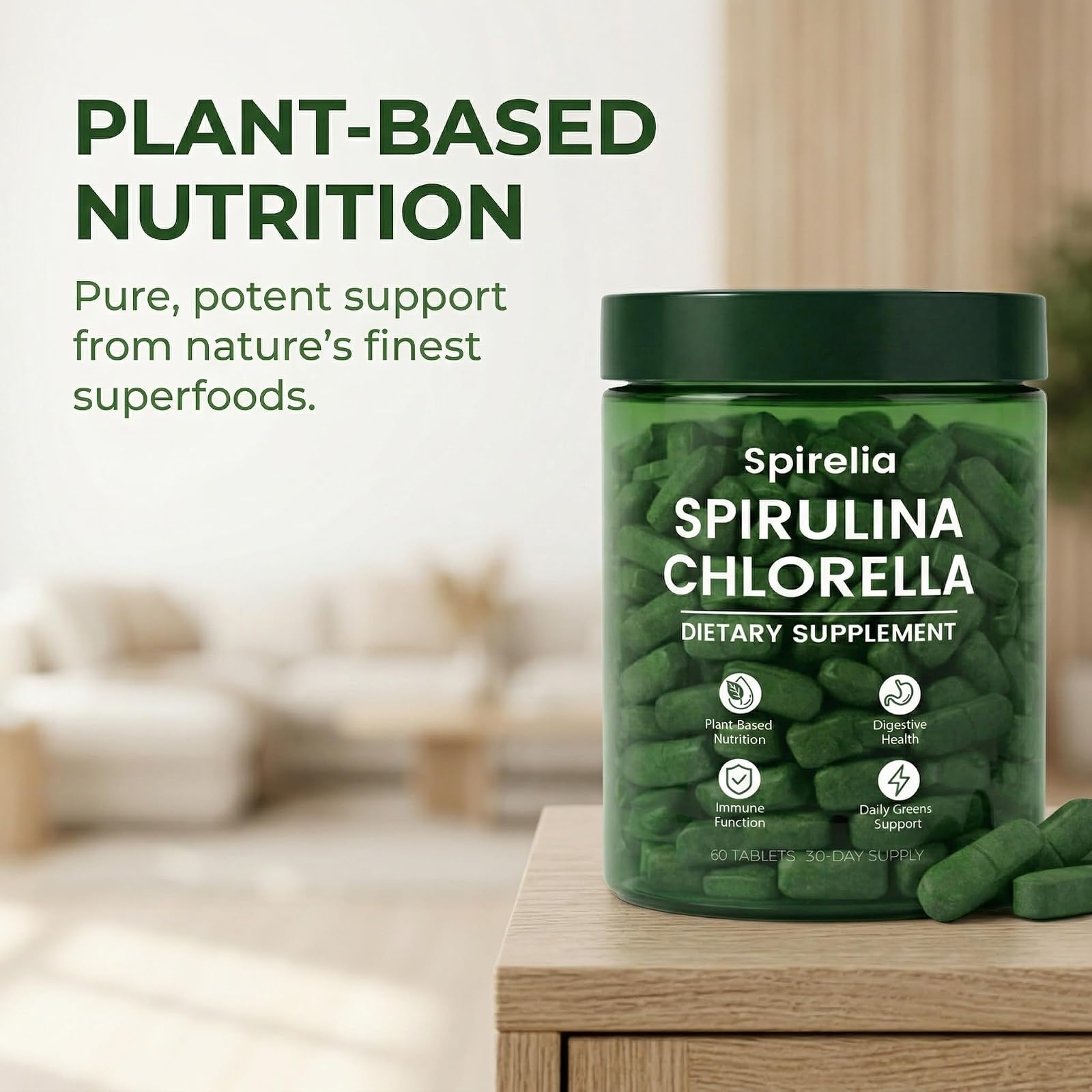 Spirulina and chlorella for active lifestyle
