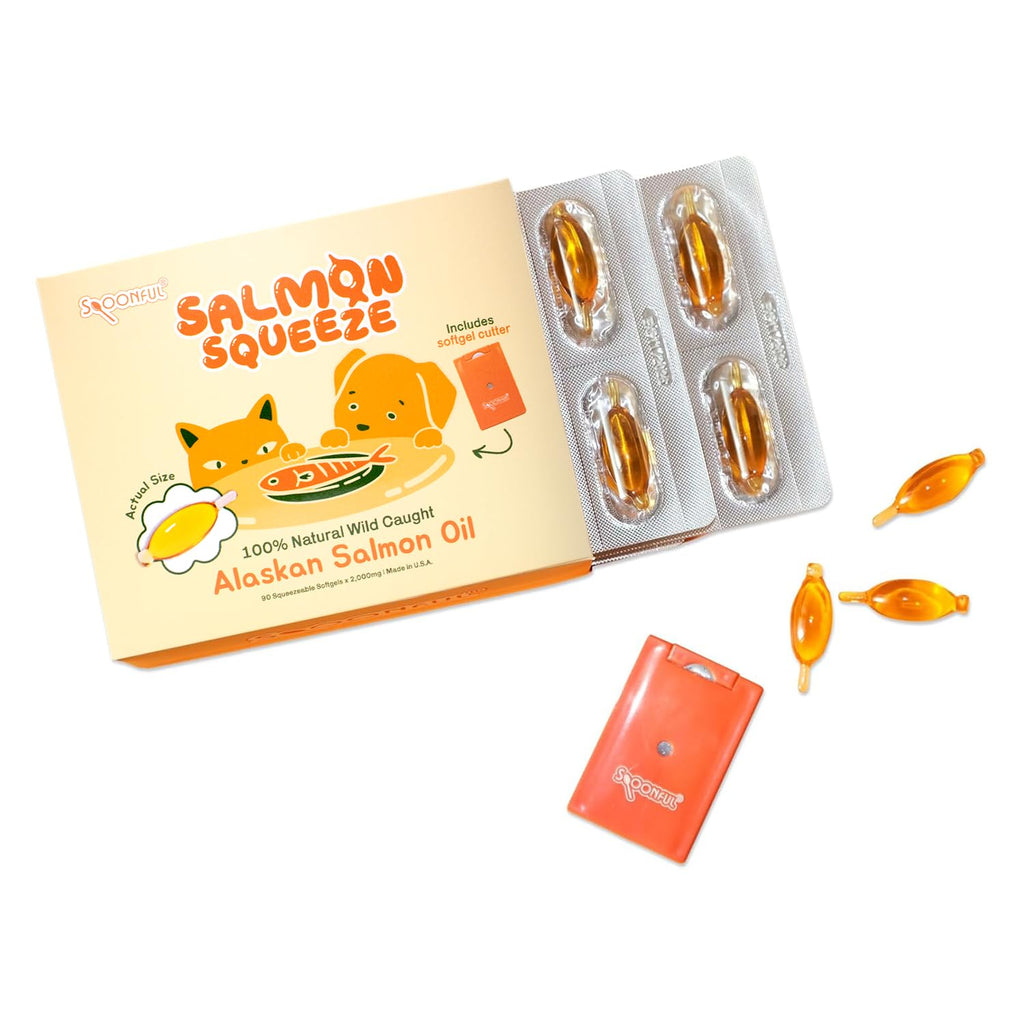 Spoonful salmon squeeze omega-3 softgels
