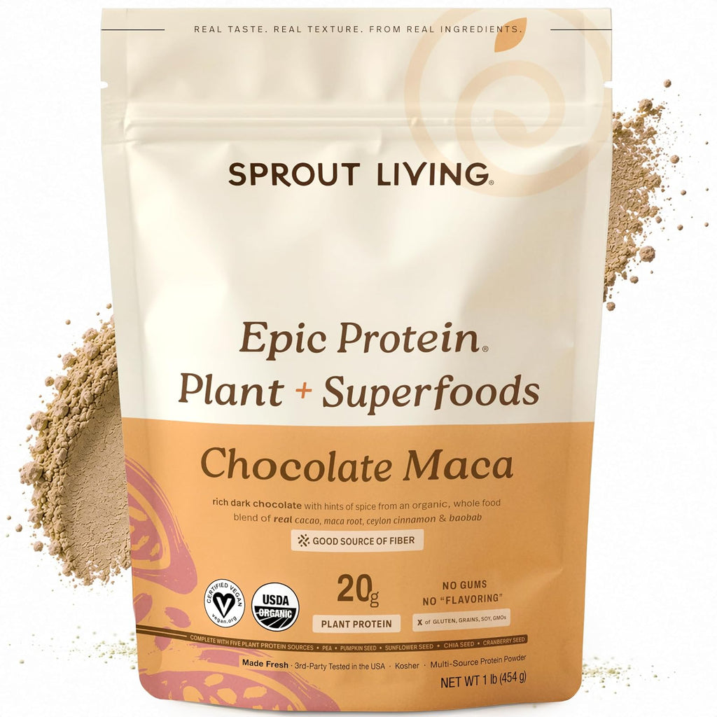 Sprout Living chocolate maca protein powder