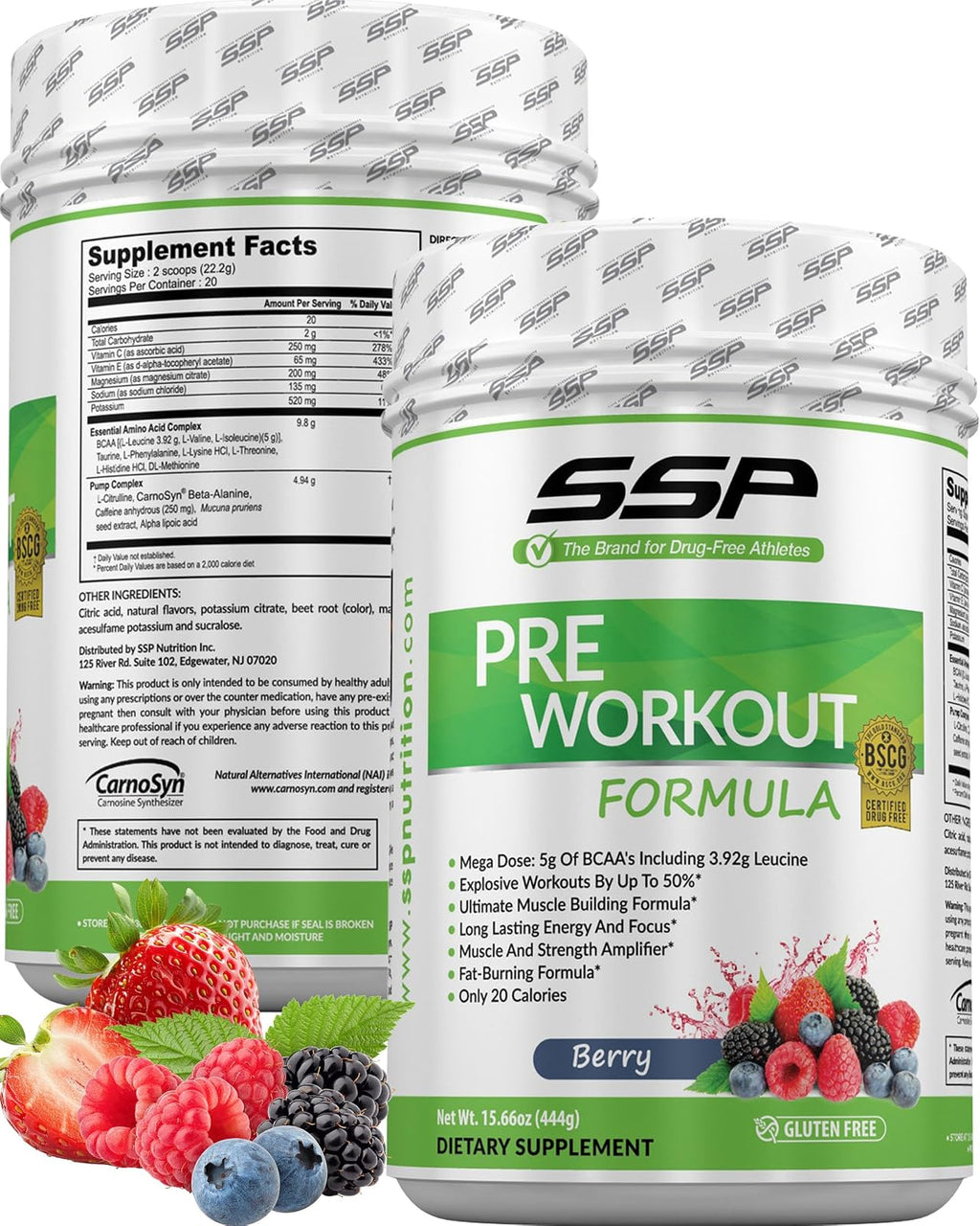 SSP pre workout powder berry flavor