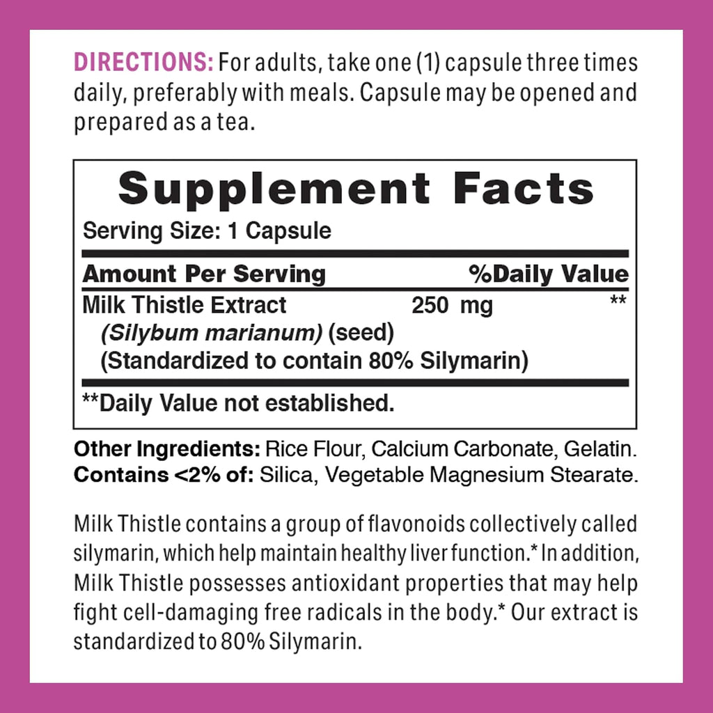 Standardized Milk Thistle capsules 250 mg