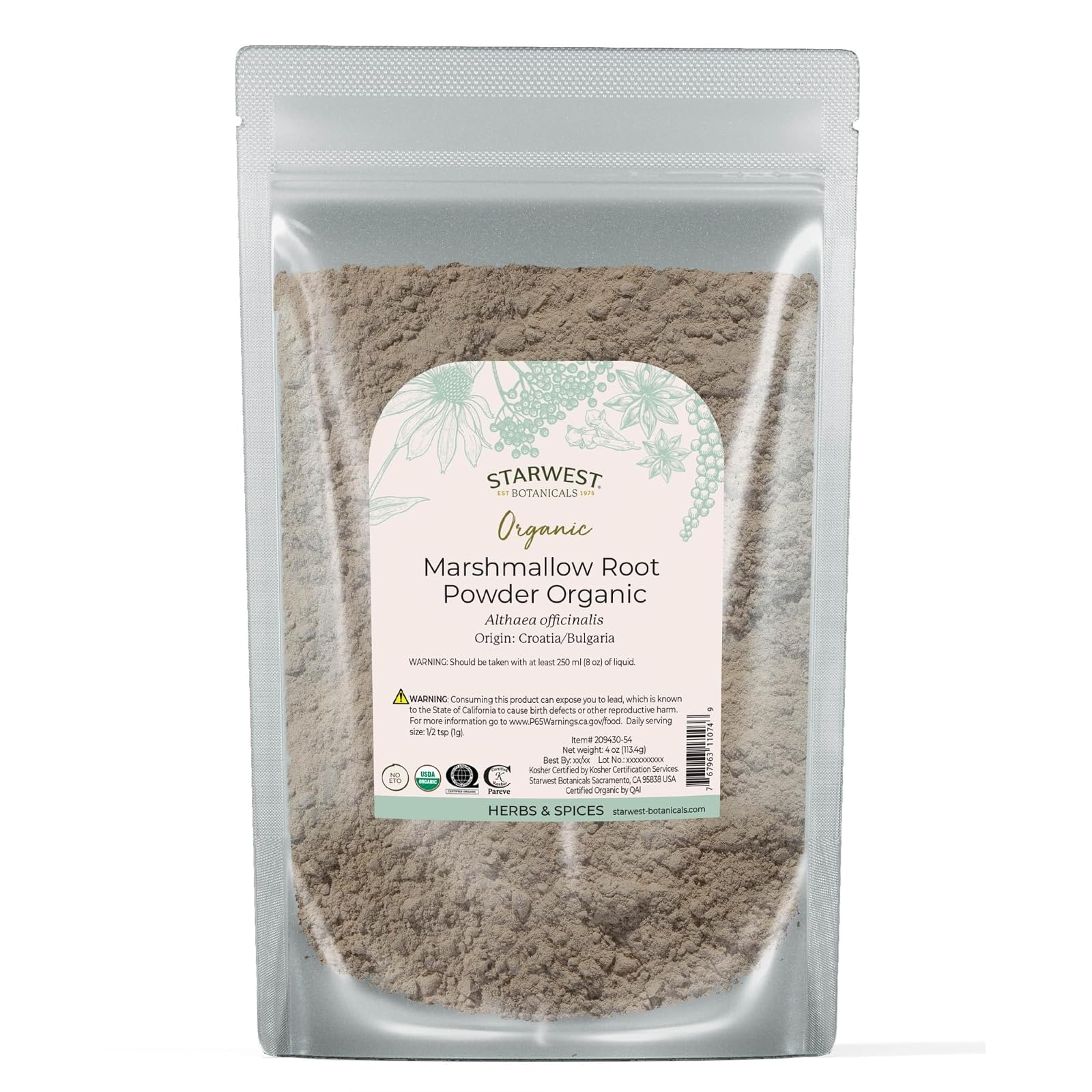 Starwest Botanicals marshmallow root powder for herbal remedies