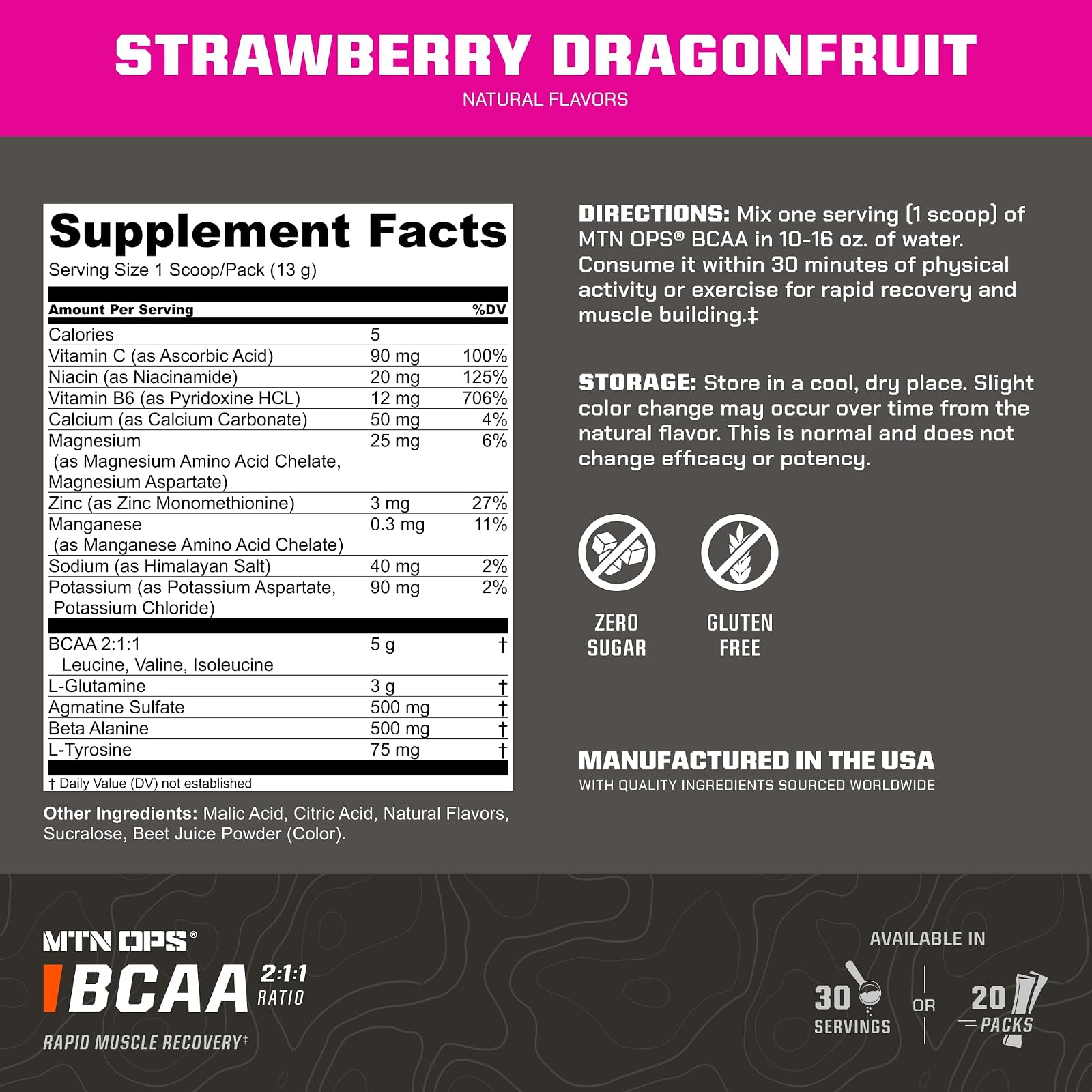 Strawberry dragonfruit BCAA amino acids