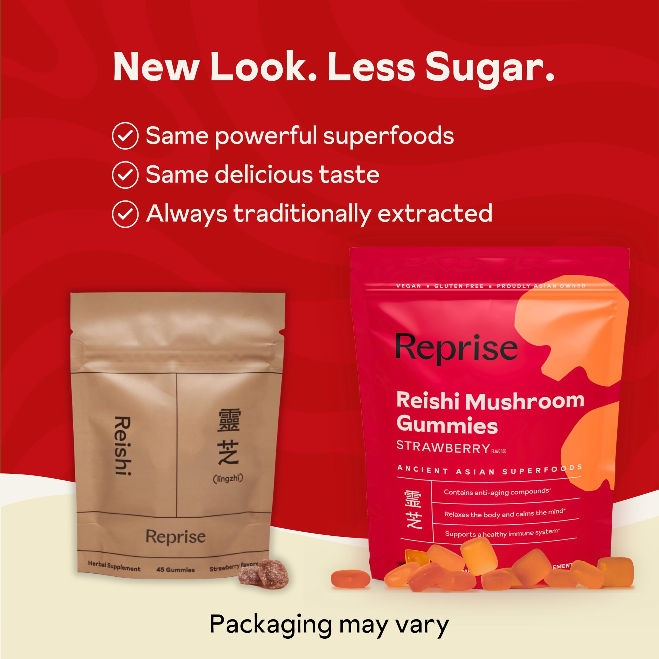 Strawberry flavored Reishi gummies for adults