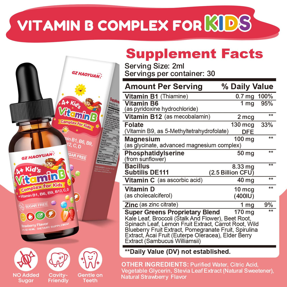 Strawberry flavour B vitamins for kids