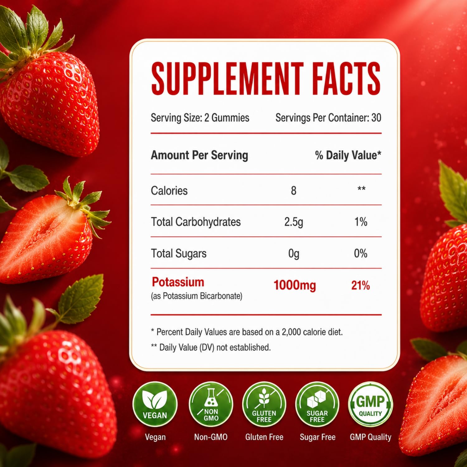 Strawberry flavour potassium supplements