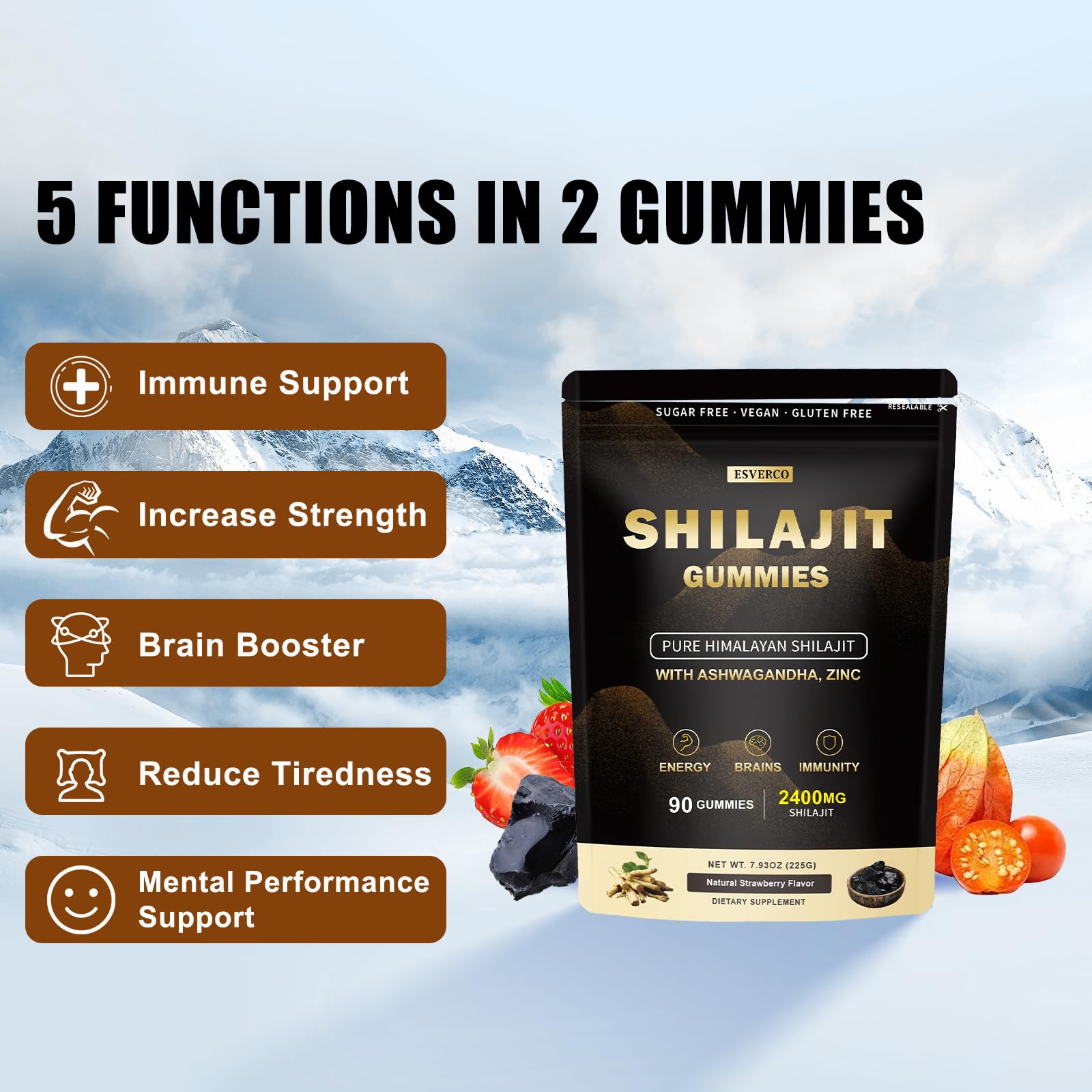 Strawberry flavour shilajit gummies