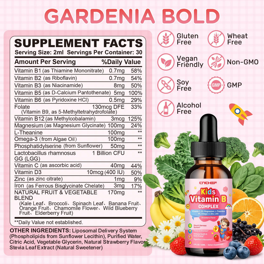 Strawberry flavour vitamin B supplement