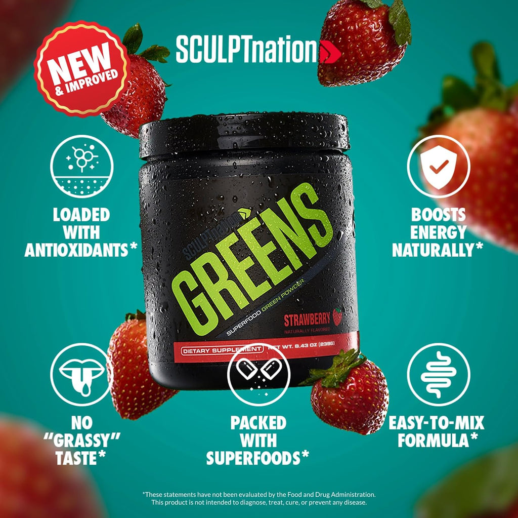 Strawberry flavoured greens powders supplement
