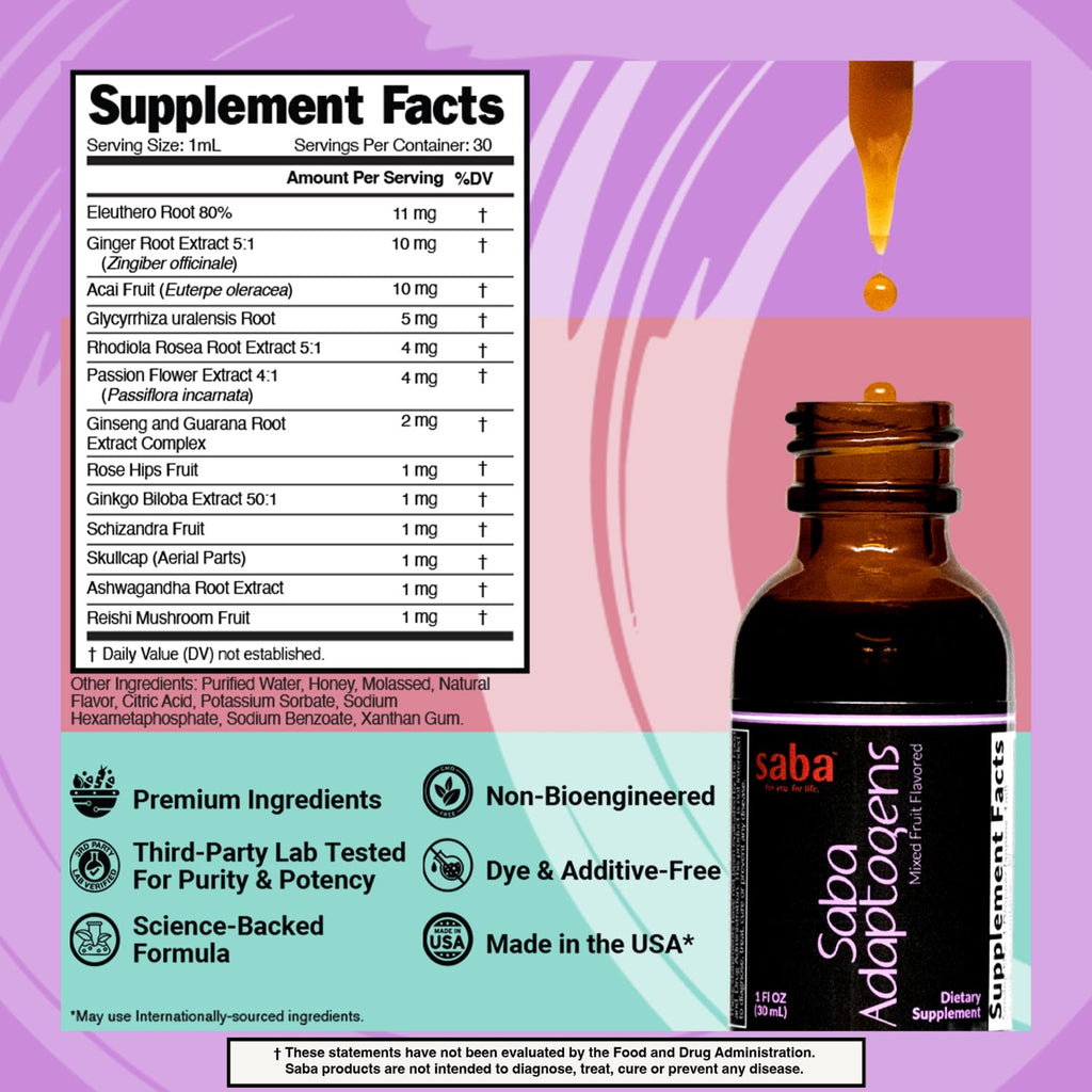 stress support with Saba adaptogen drops