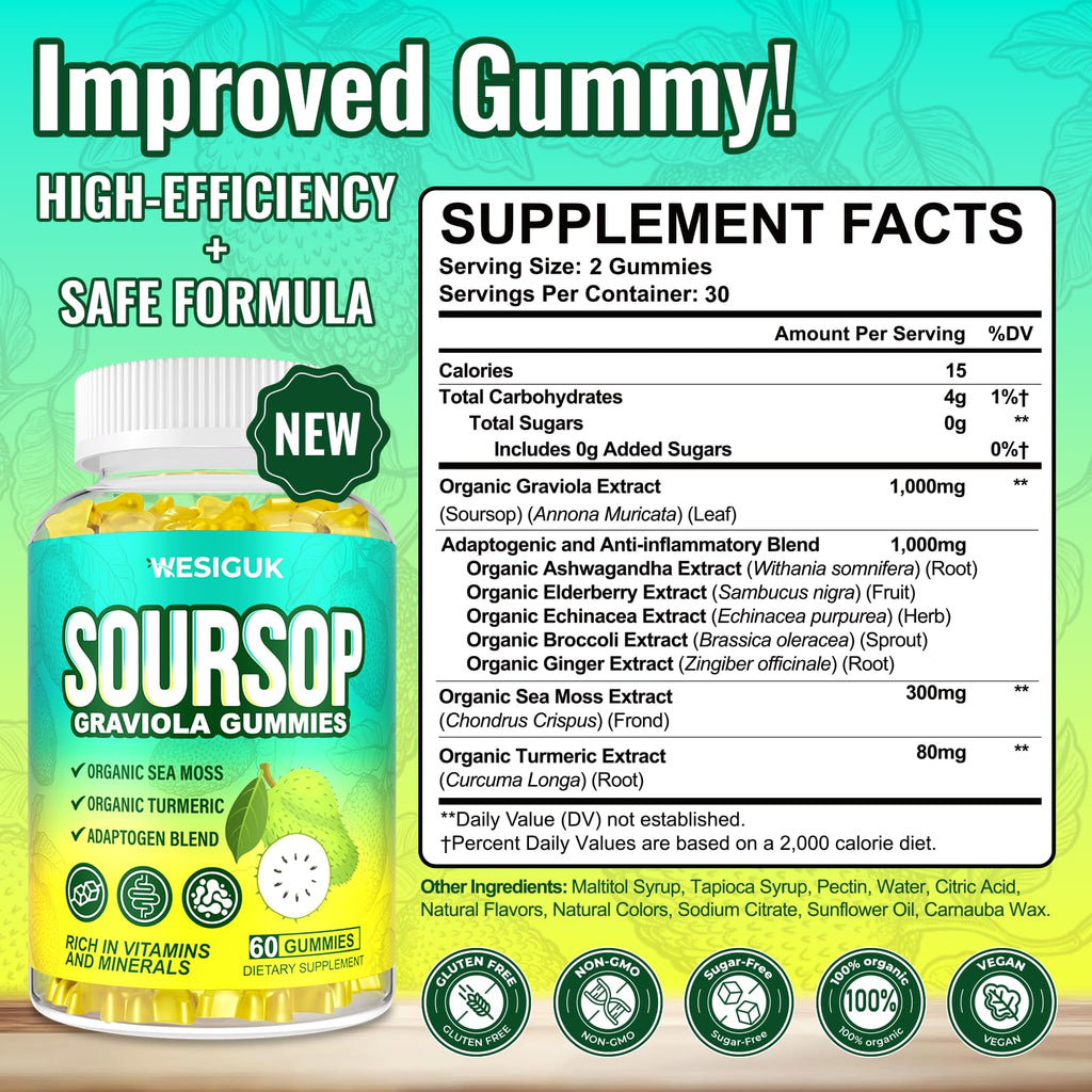 sugar-free antioxidant soursop gummies