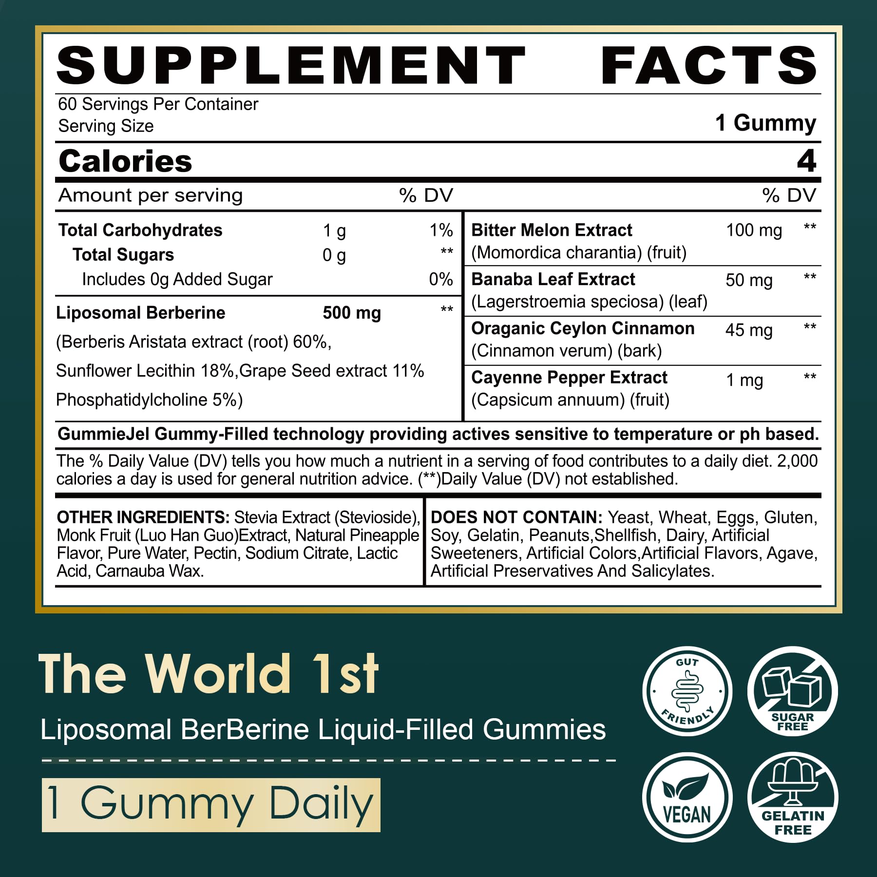 Sugar-free berberine gummies for weight support