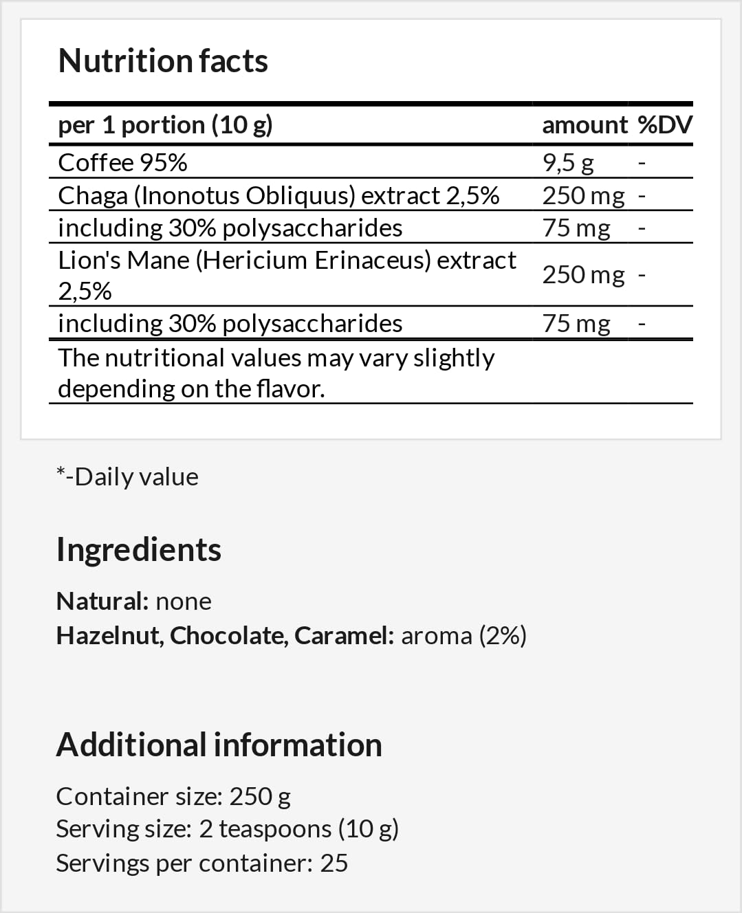 sugar-free hazelnut mushroom blend