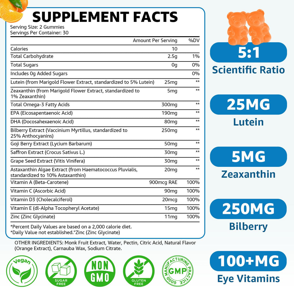 Sugar free lutein vitamin supplement