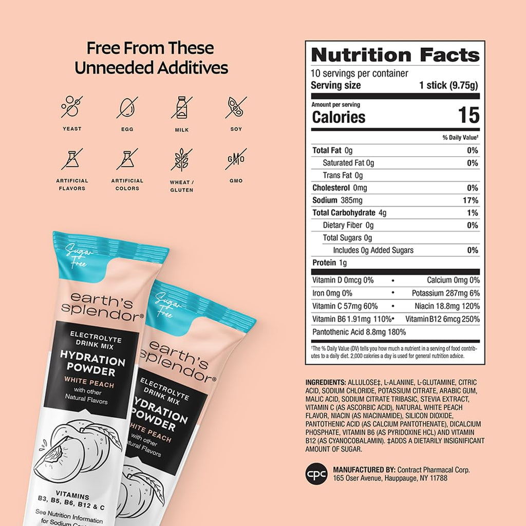 sugar free white peach electrolyte drink mix