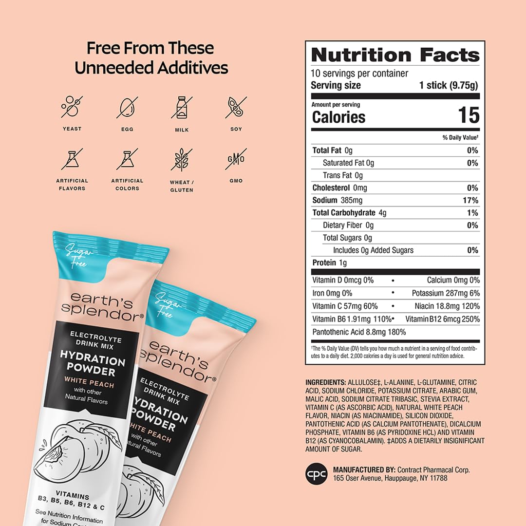 sugar free white peach electrolyte drink mix