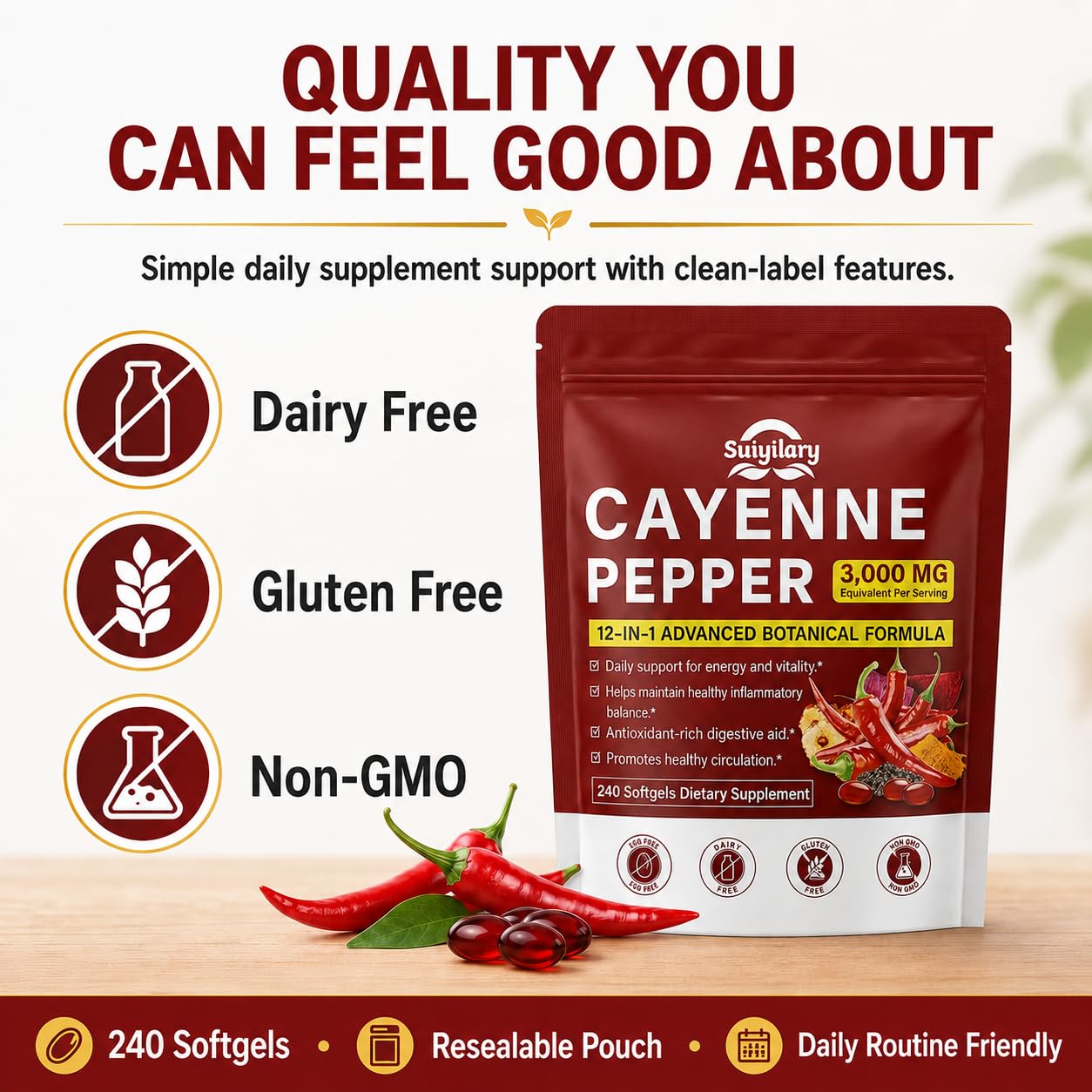 Suiyilary cayenne softgels for wellness